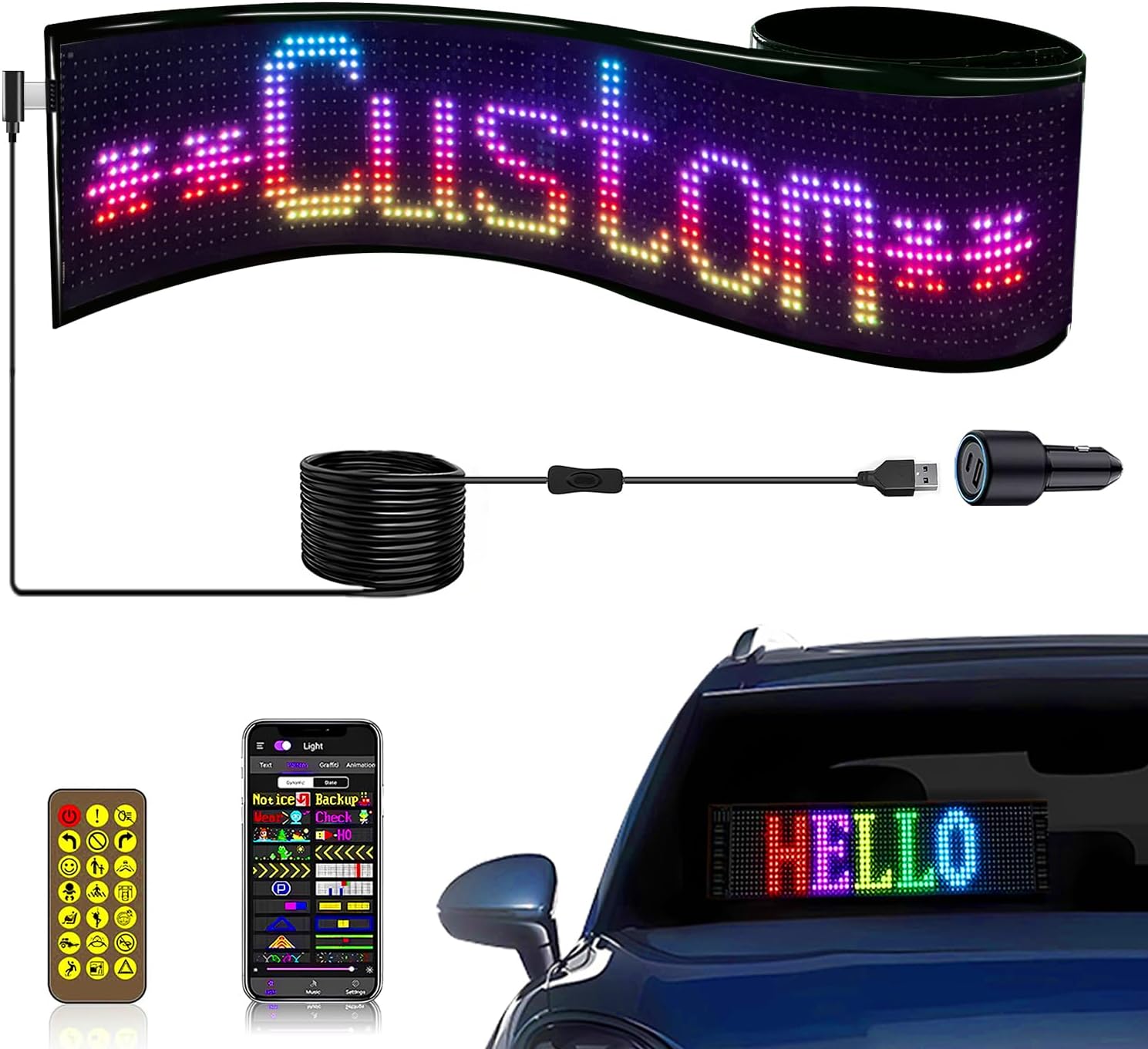 Amazon.com : Leadleds Dc12v Led Car Rear Window Sign Board Scrolling ...