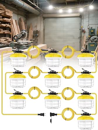 HYPERLITE Construction String Lights 100FT: 10 Bulbs String Work Lights ...