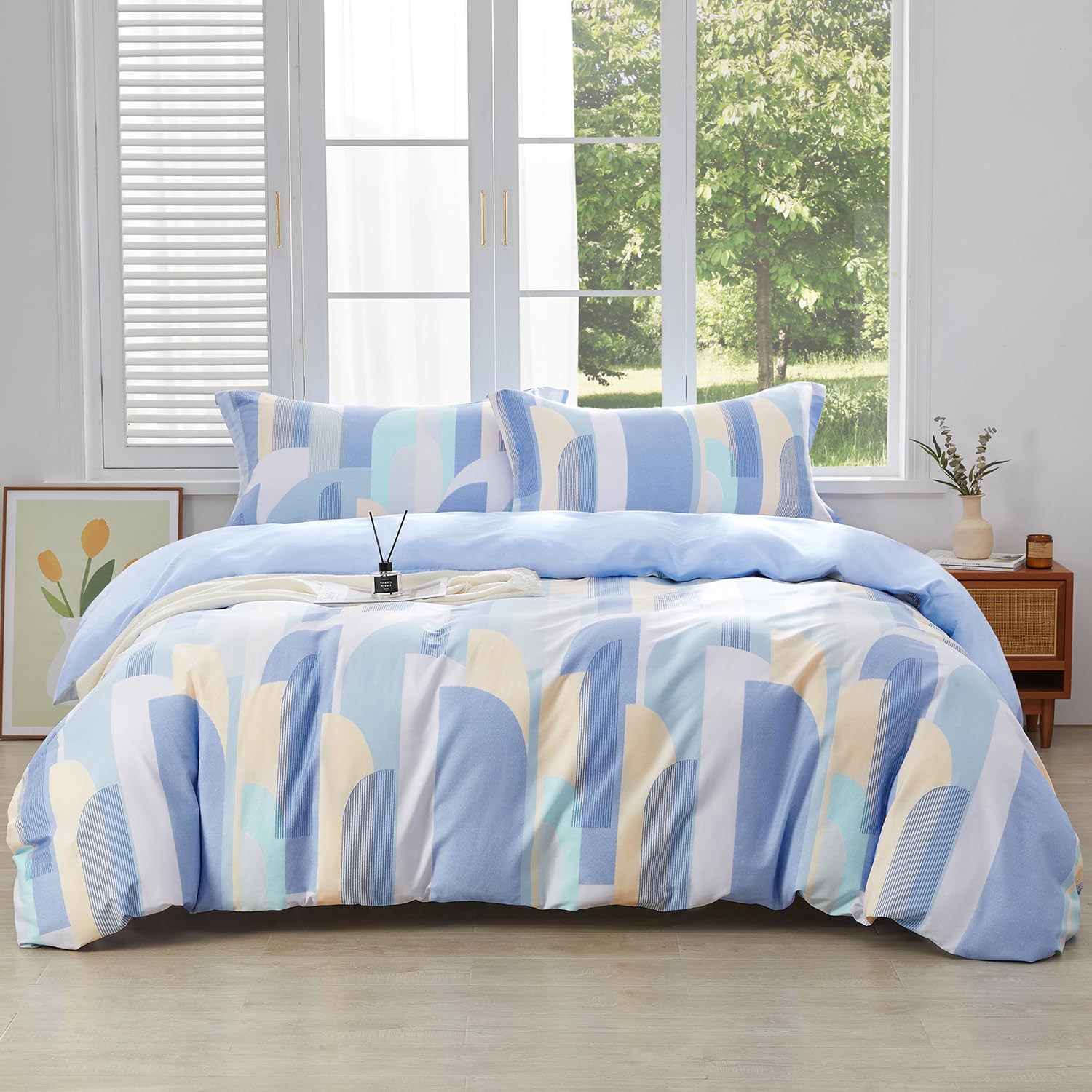 Amazon.com: SAPHREAS Blue Geometric Pattern Duvet Cover Set 3pcs King ...