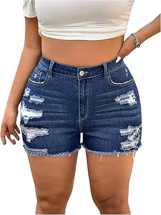 Verdusa Women's Plus Size Ripped Stretchy Jean Shorts Summer Jorts Mini ...