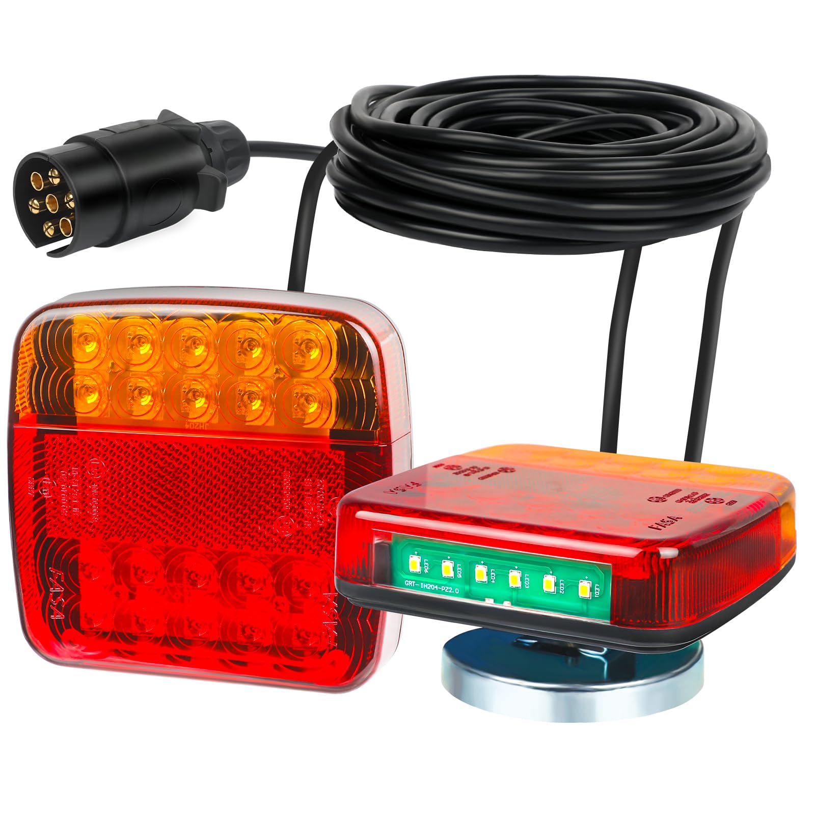 Yuanjoy 12V Magnetic LED Trailer Lights with Cable, Pre-wired 7 Pin ...