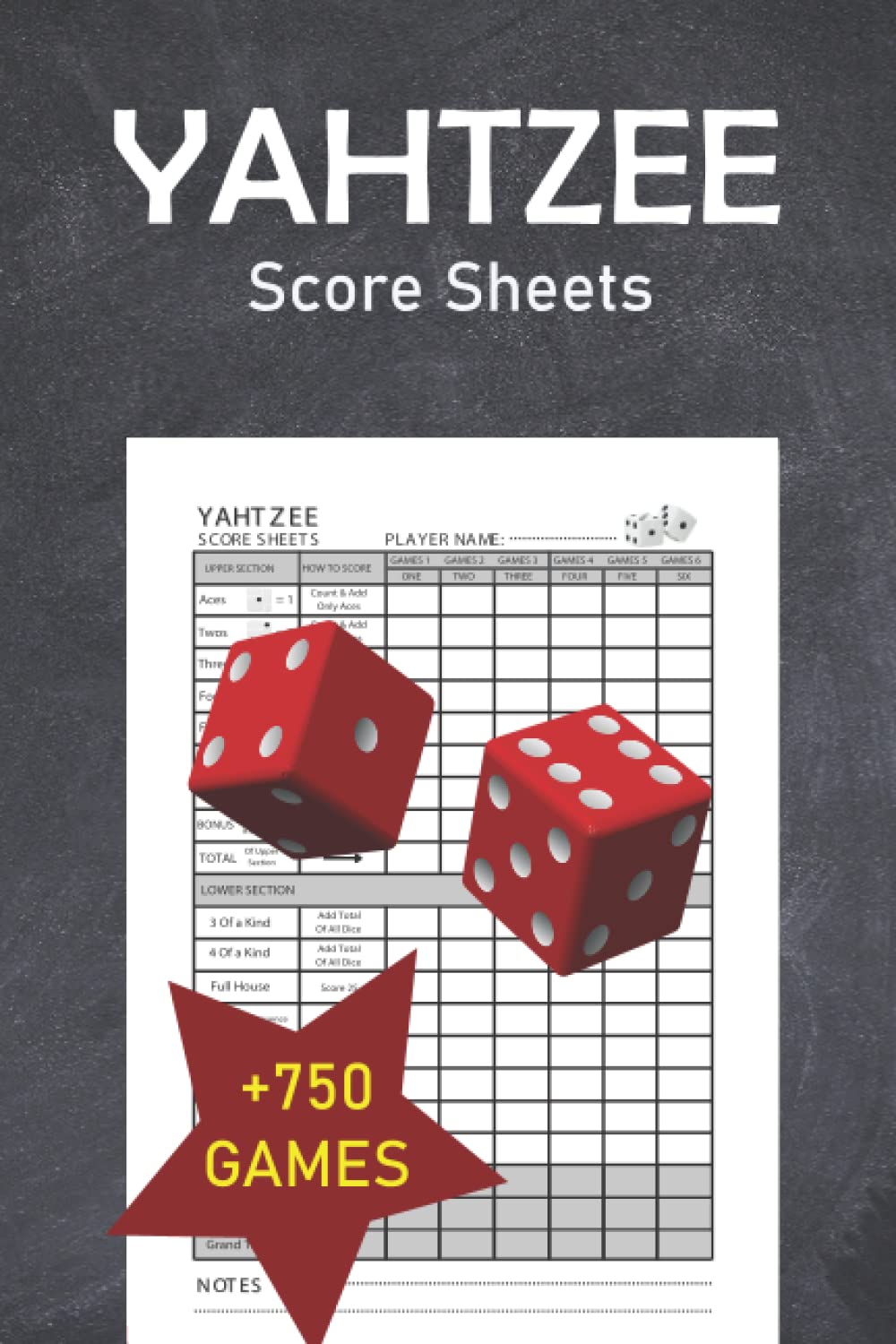 YAHTZEE SCORE SHEETS: 6 x 9 inch Small Size Hasbro Yahtzee Score Card ...