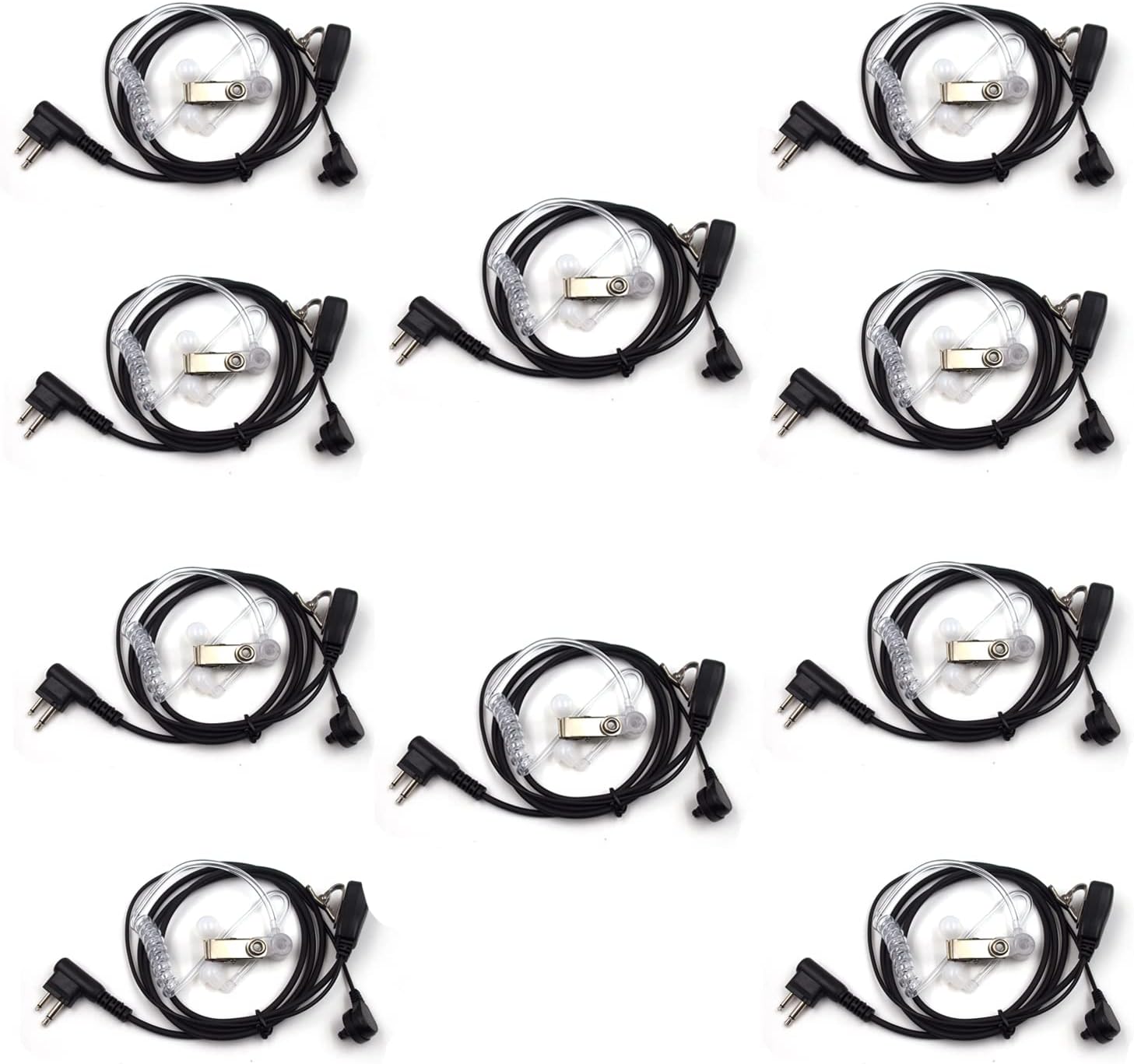 Amazon.com: (10-Pack) 2-Pin Microphone Clear Acoustic Tube Headphones ...