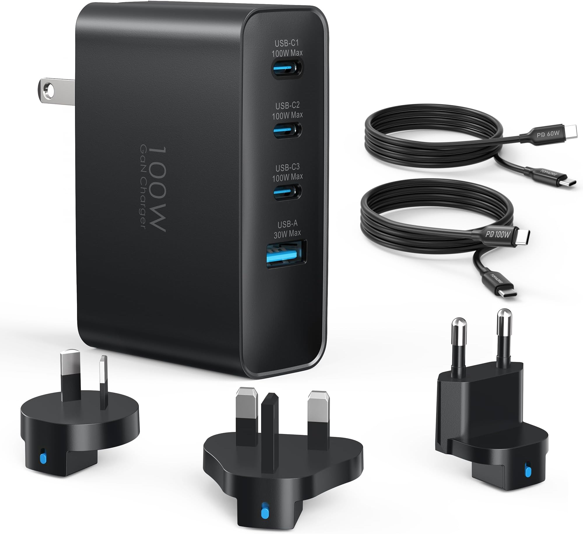 Amazon.com: Topadre 100W USB C Travel Charger, 4-Ports Foldable Travel ...