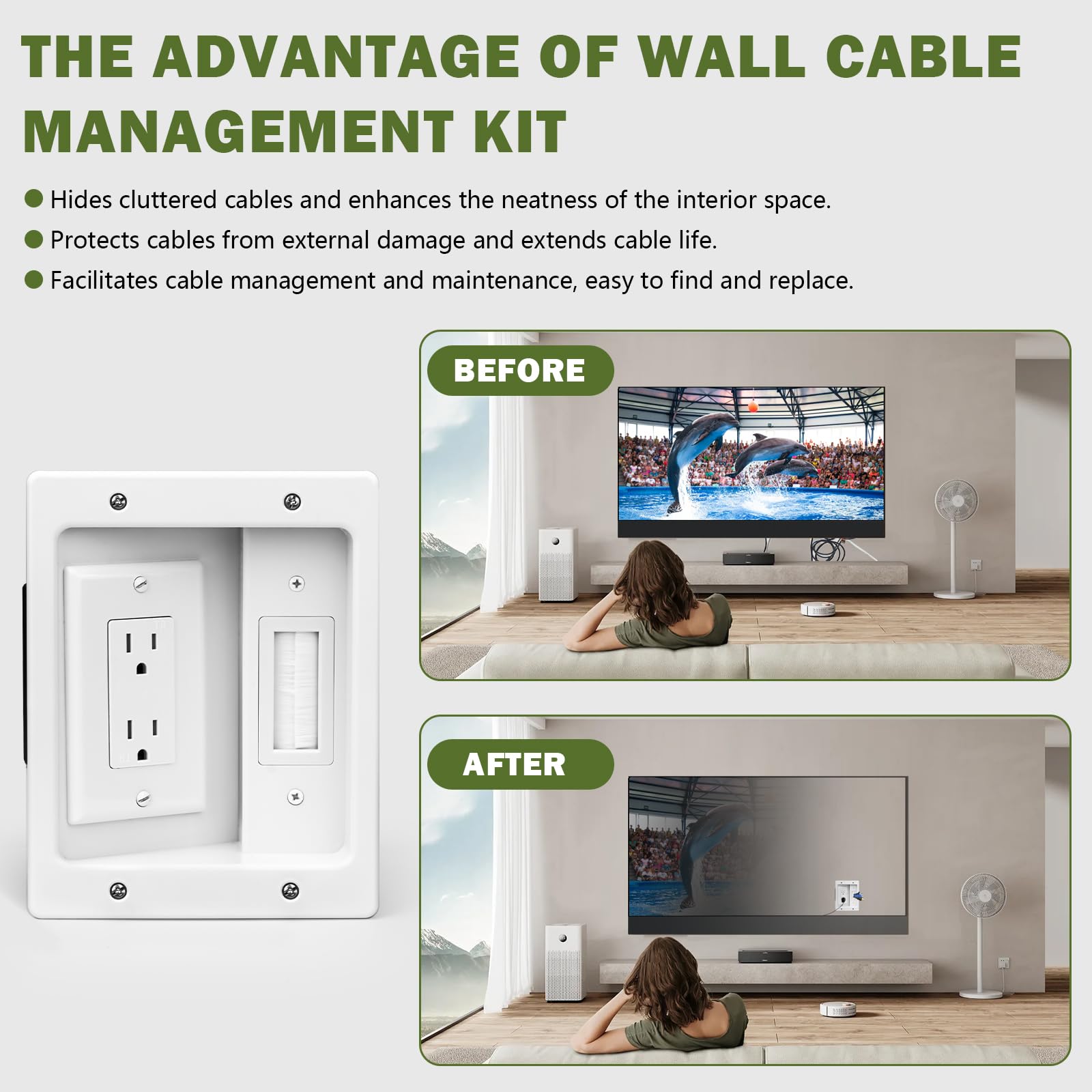 Snapklik.com : Wall Cable Concealer Management Kit, Recessed Outlet ...