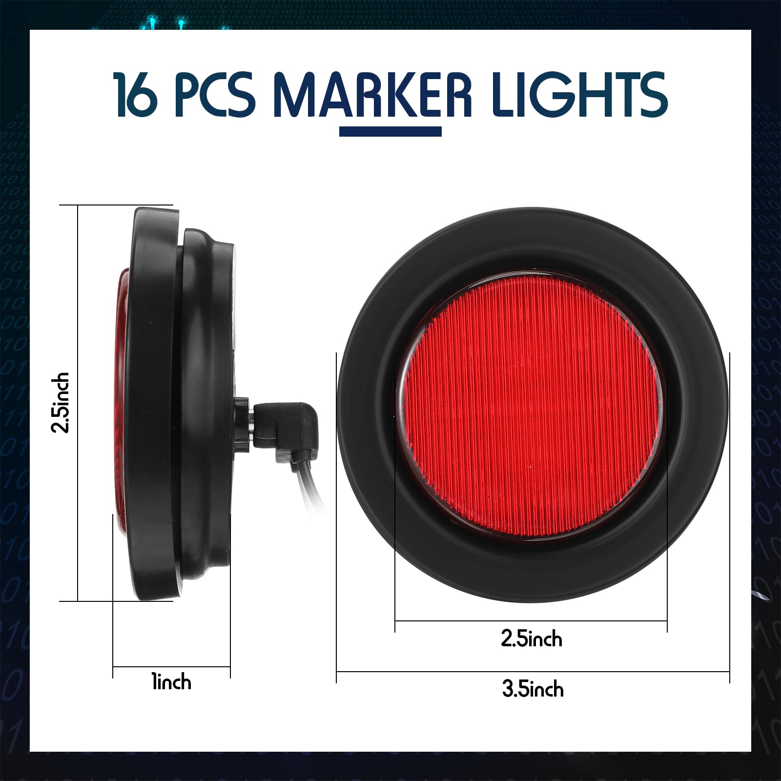 Snapklik.com : 16 Pcs 2.5 Round Clearance Lights 13 LED Front Rear Side ...