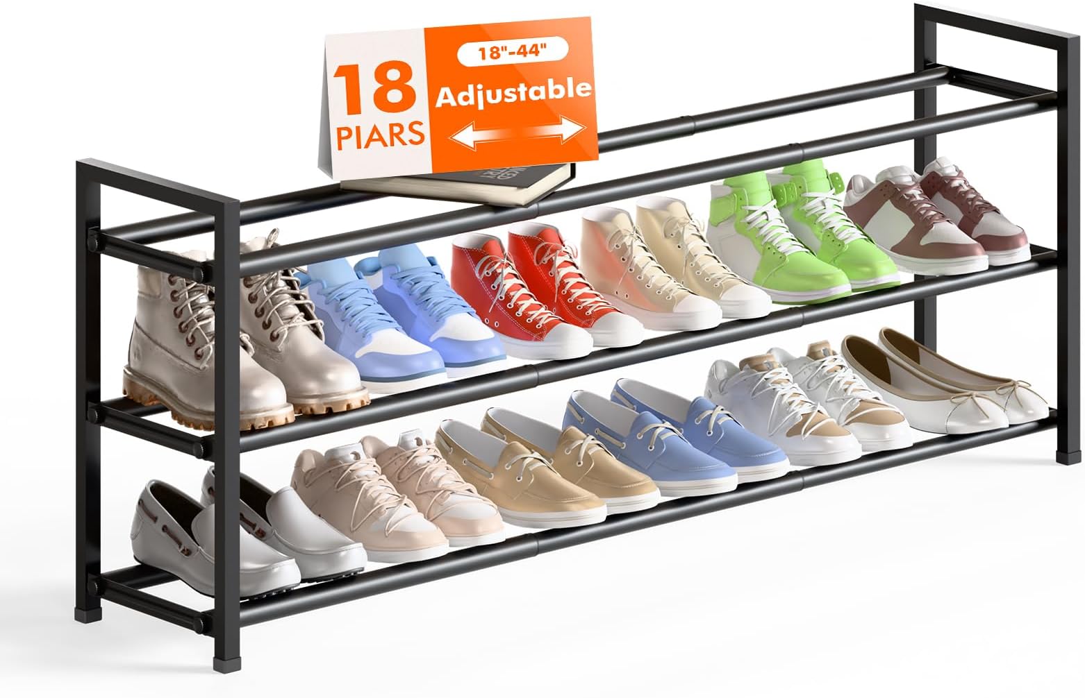 Amazon.com: Bumusty 3-Tier Long Expandable Shoe Rack for Closet, 18"-44 ...