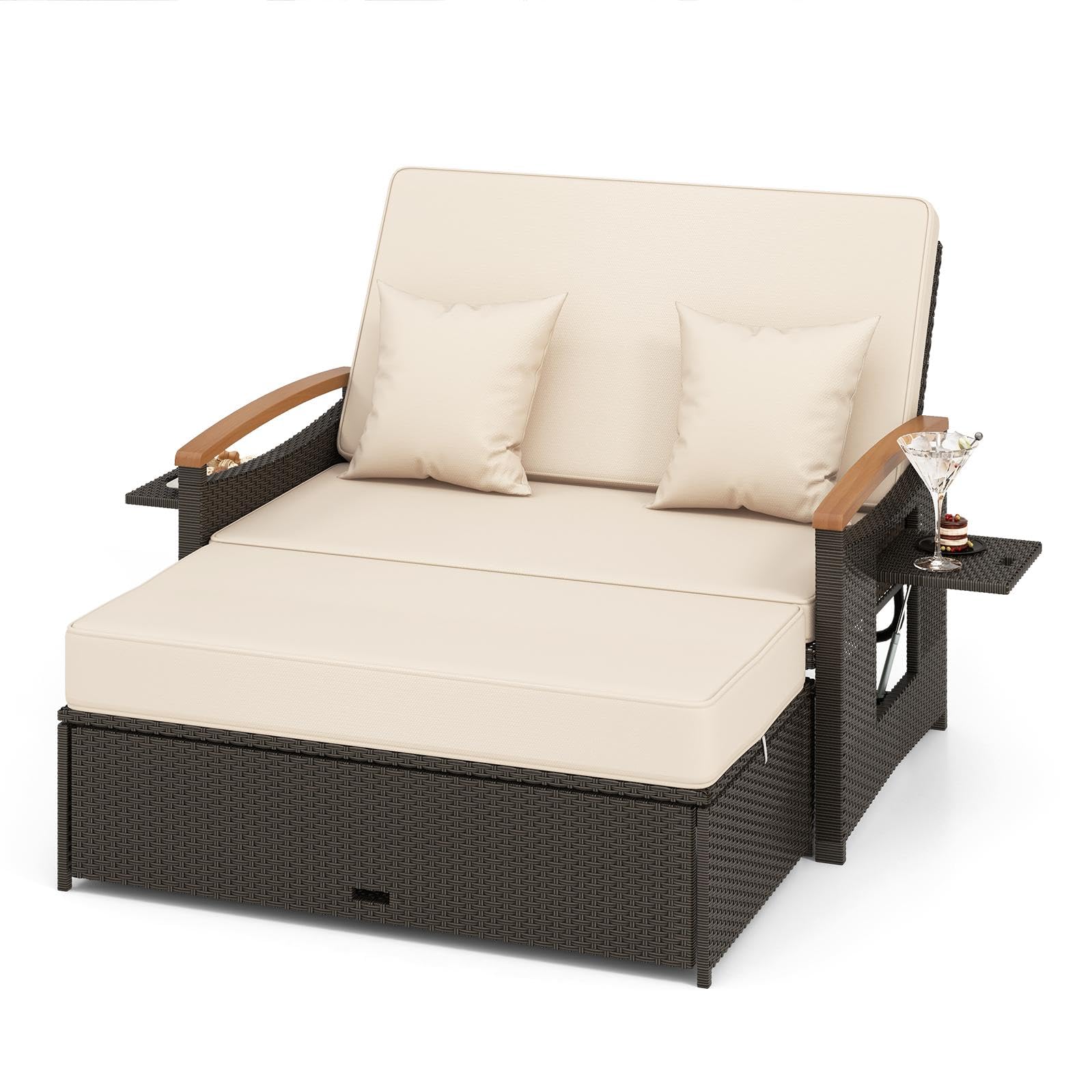 Amazon.com: Moccha Outdoor Wicker Daybed, Patio Rattan Loveseat Sofa w ...