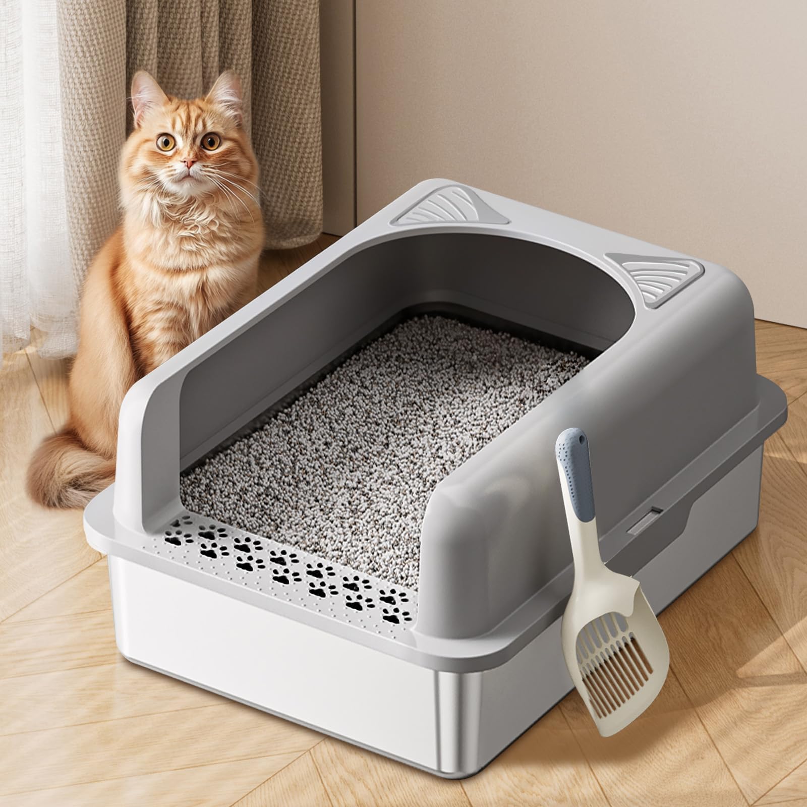 Amazon.com: Stainless Steel Litter Box with Lid,Cat Litter Box for Big ...