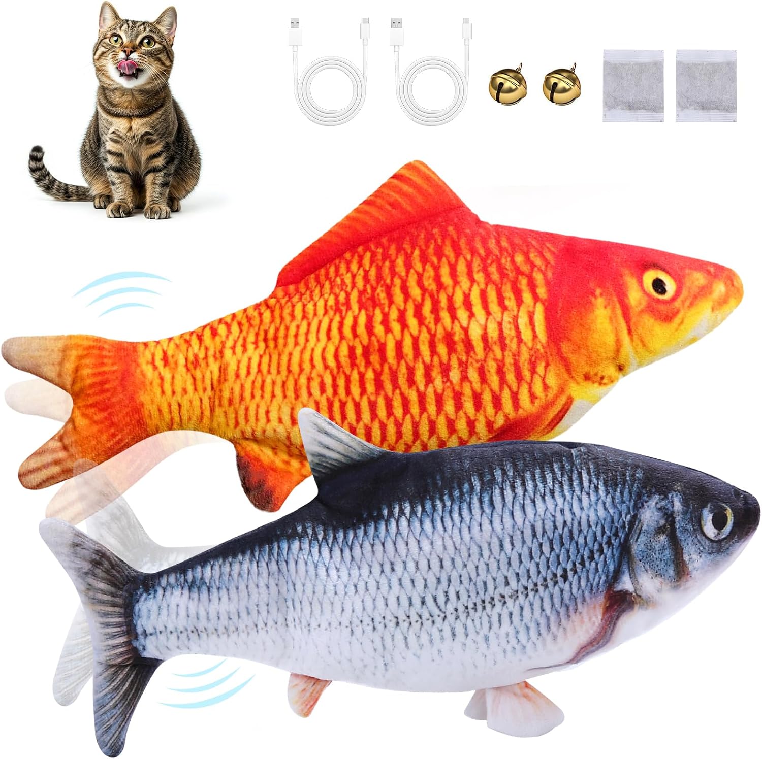 WONDAY Cat Toys 2 Pack Moving Fish Flopping Indoor Floppy Electric ...