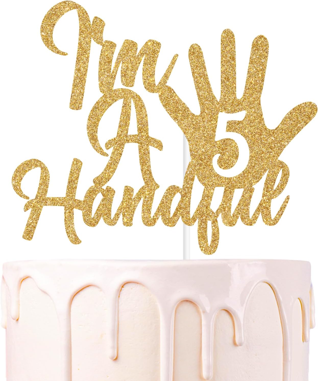 Amazon.com: Gold Glitter I'm a 5 Handful Cake Topper, Happy 5th ...