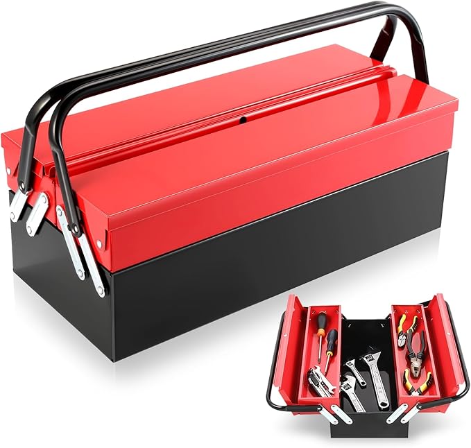 Auto Dynasty 18 Inch Metal Tool Box with 2-Layer 3-Tray Folding ...