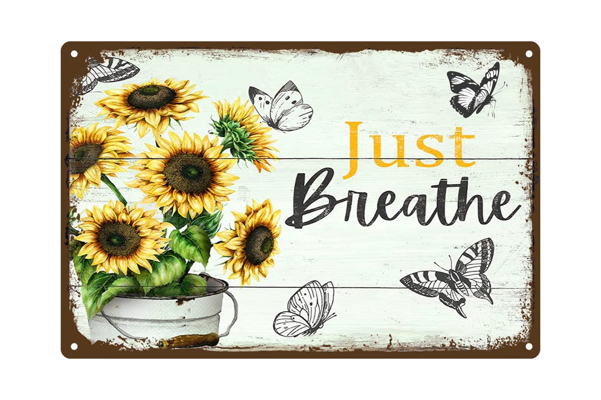 Just Breathe Sunflower Wall Art - Positive Quotes Wall Decor ...