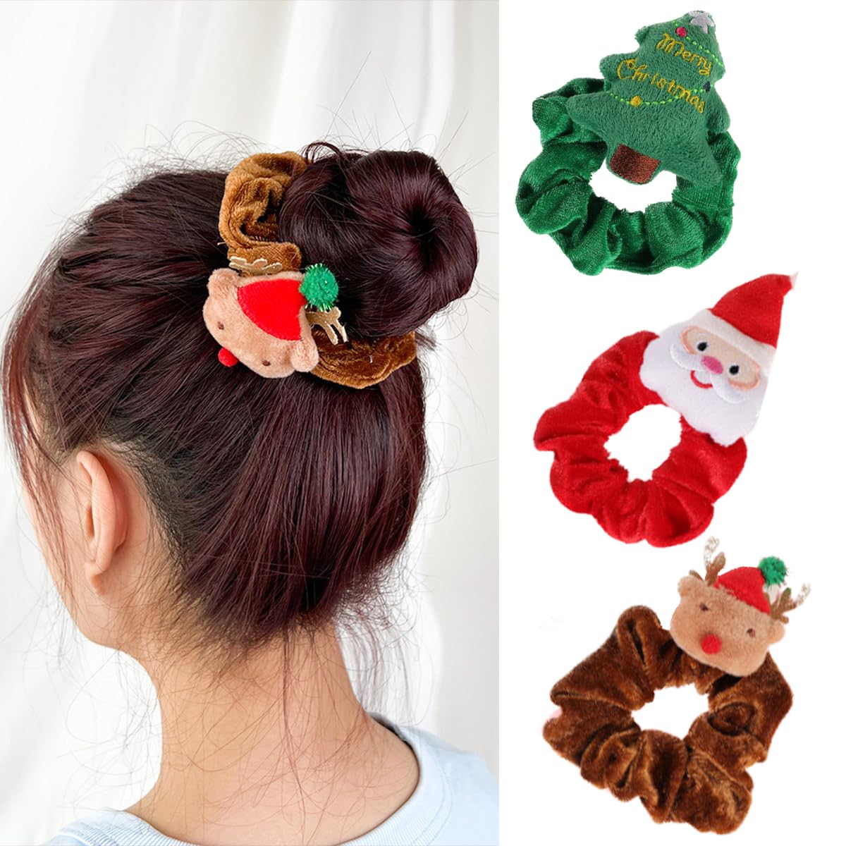 Amazon.com : 3PCS Christmas Hair Scrunchies Silk Christmas Hair Ties ...