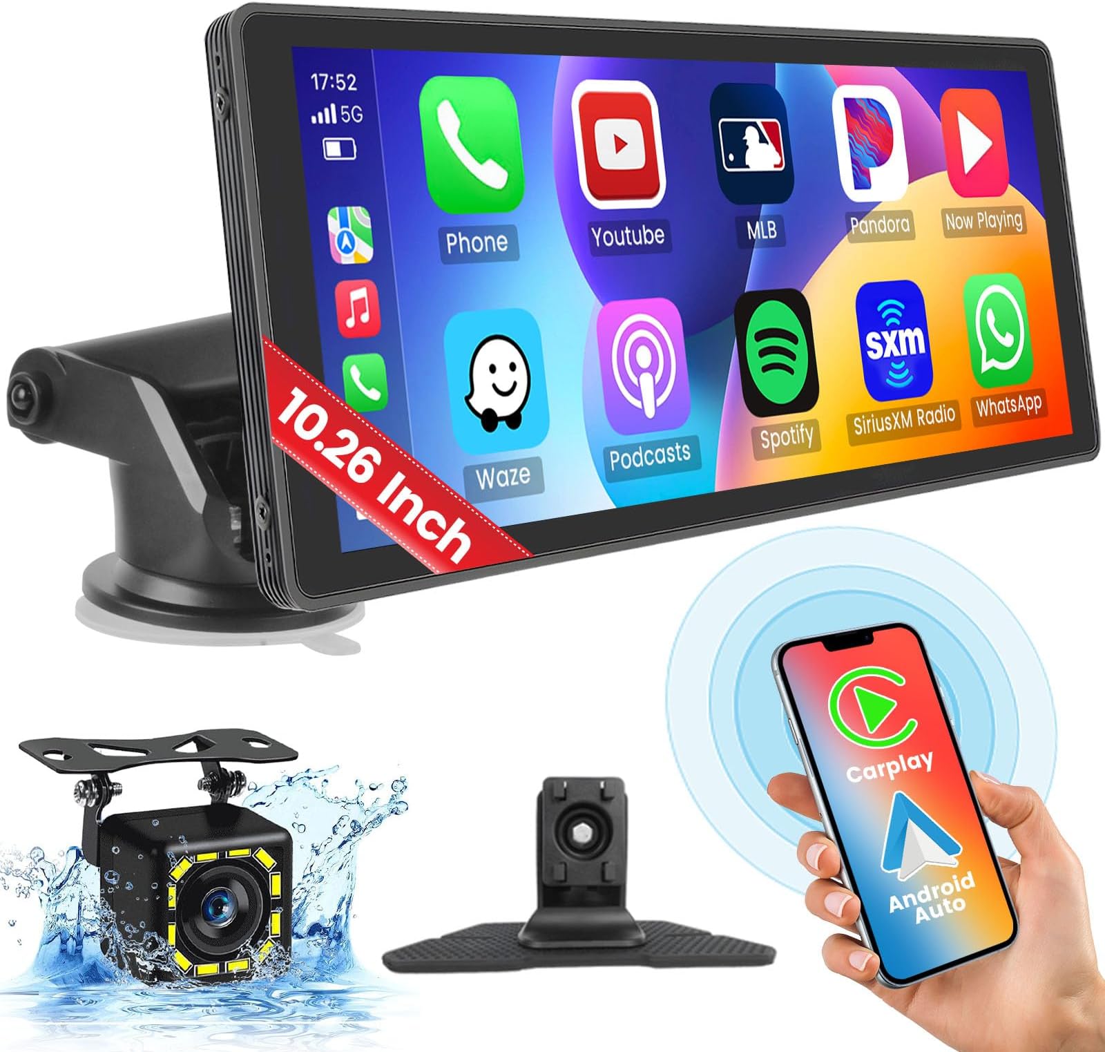 Amazon.com: Hikity Portable Apple CarPlay Wireless Car Stereo Android ...