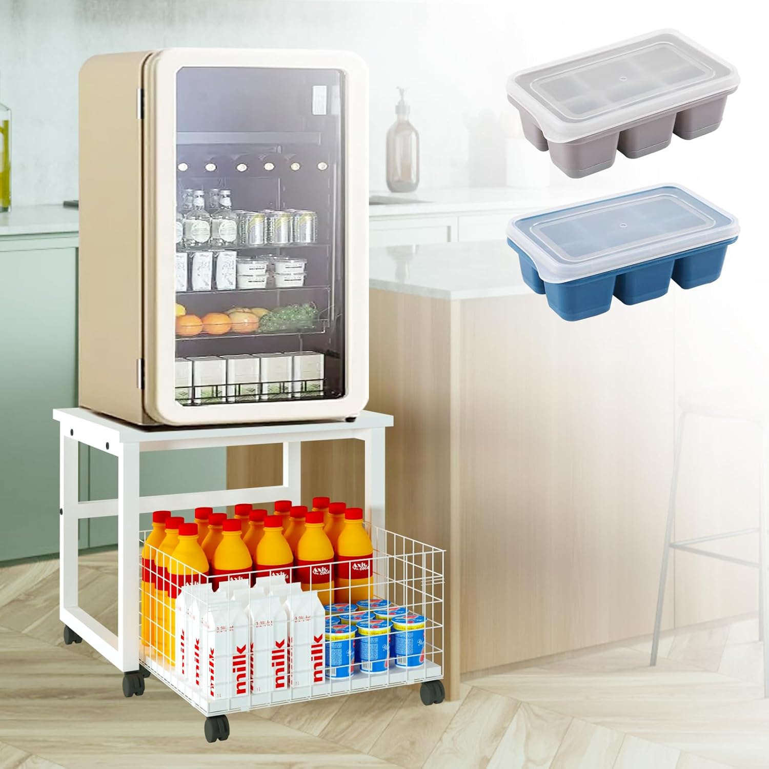 Amazon.com: Mini Fridge Stand with Storage Basket, Mobile Refrigerator ...