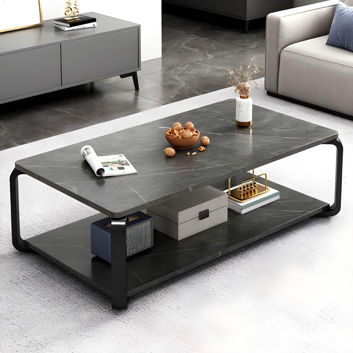Amazon.com: KWOKING Glam Frame Coffee Table Slate Rectangular Cocktail ...