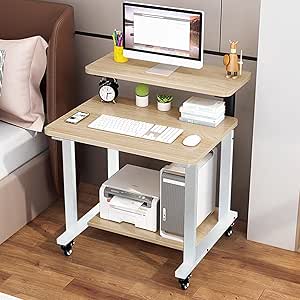 Amazon.com: 3 Tiers Rolling Desk, Rolling Computer Desk with Monitor ...