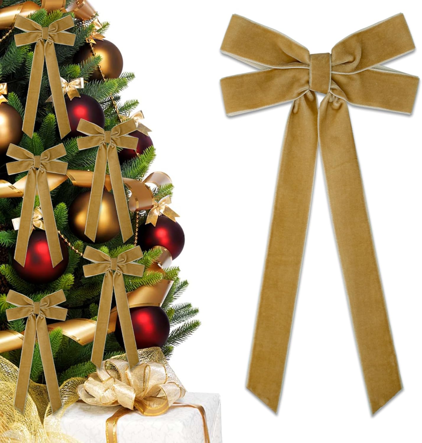 Amazon.com: Hulezt Velvet Christmas Tree Bows, Large Burgundy Velvet ...