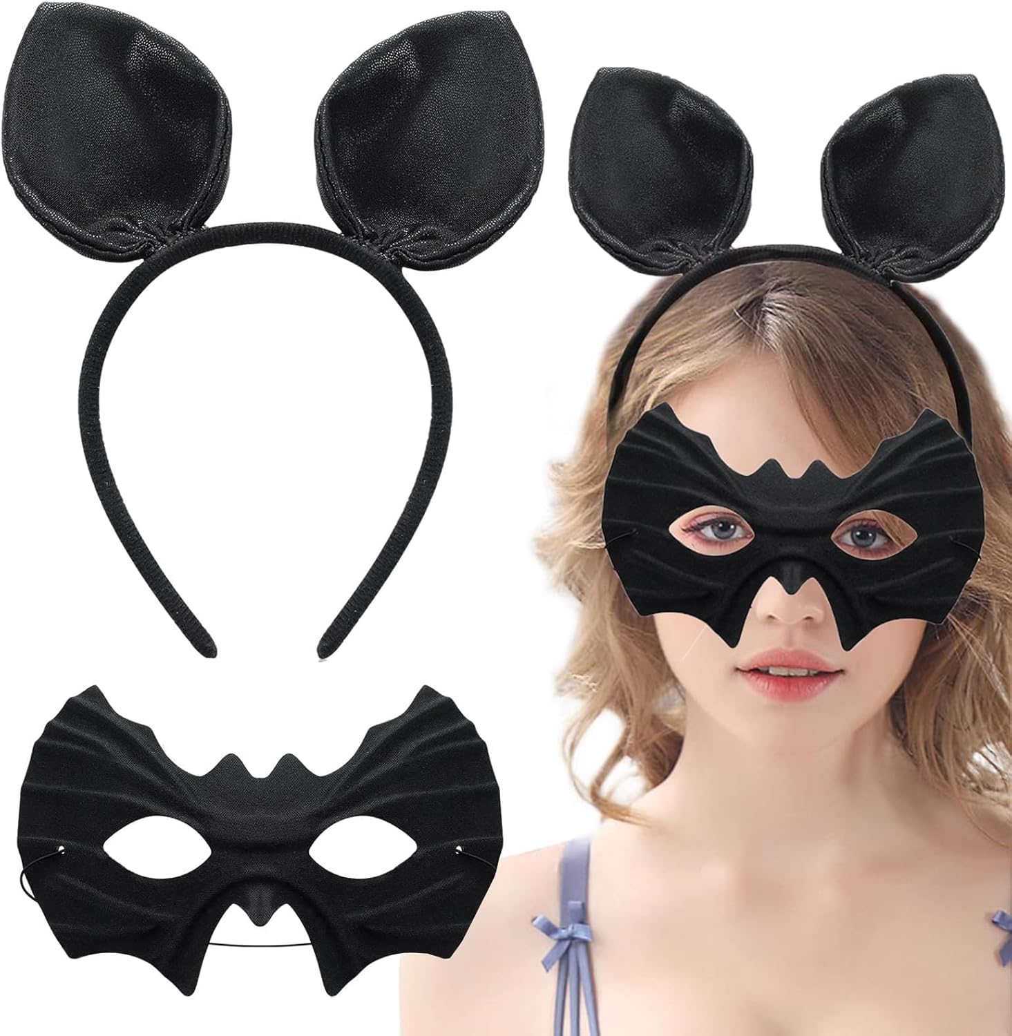 Amazon.com: Halloween Bat Ears Headband and Bat Eye Mask for Adults ...