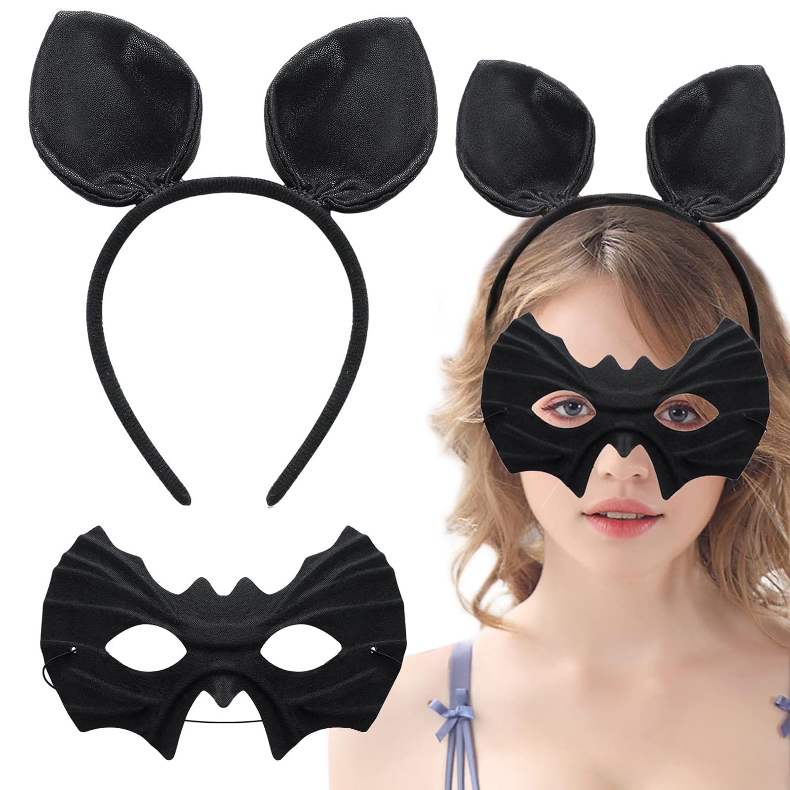 Amazon.com: Halloween Bat Ears Headband and Bat Eye Mask for Adults ...