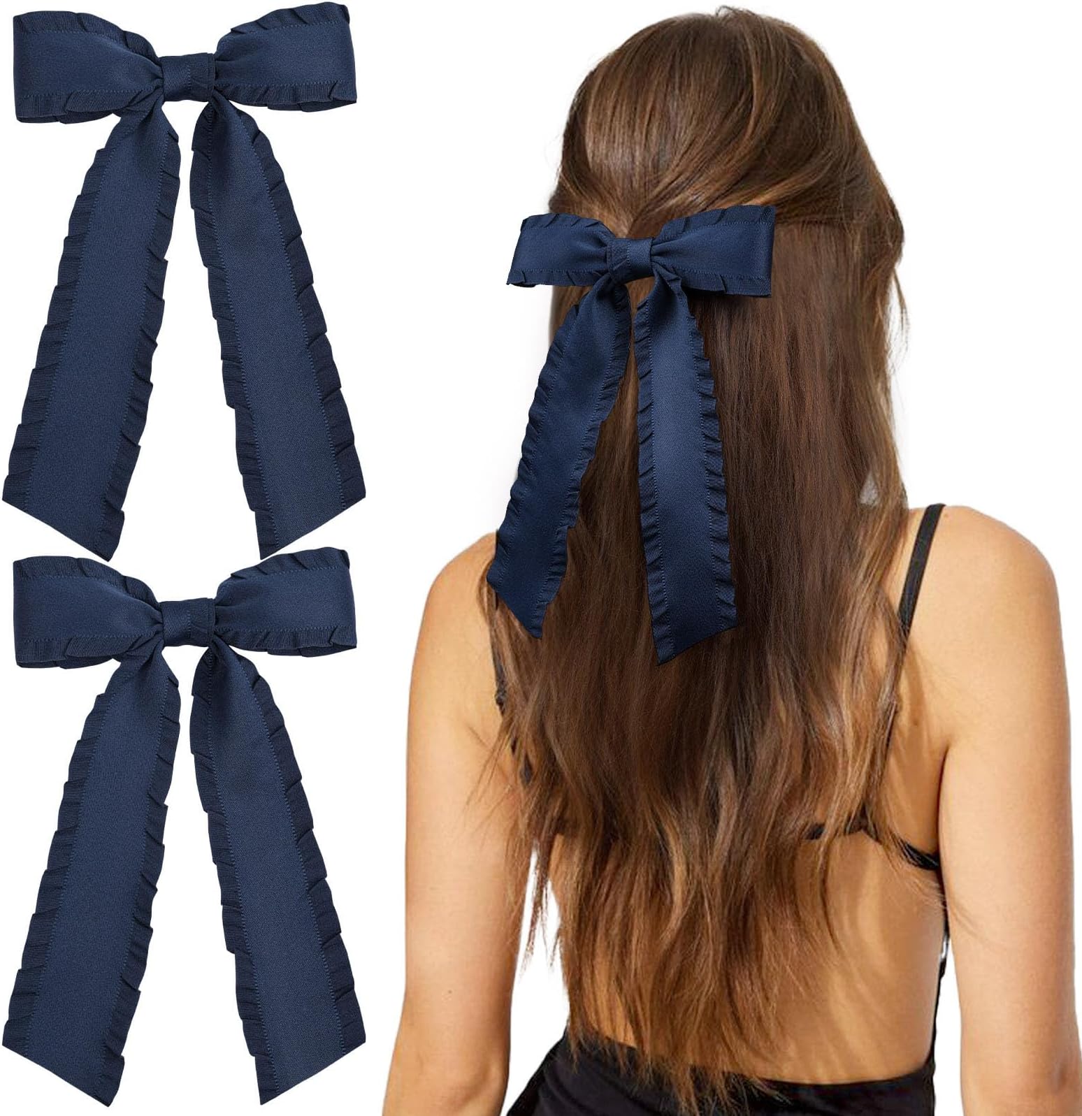 Amazon.com : 2PCS Silky Satin Hair Bows Hair Clip Black White Hair ...