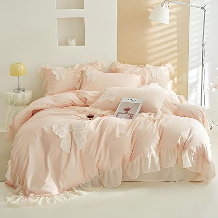 Amazon.com: Rvciby Pink Bow Duvet Cover Full Size, Soft Microfiber ...