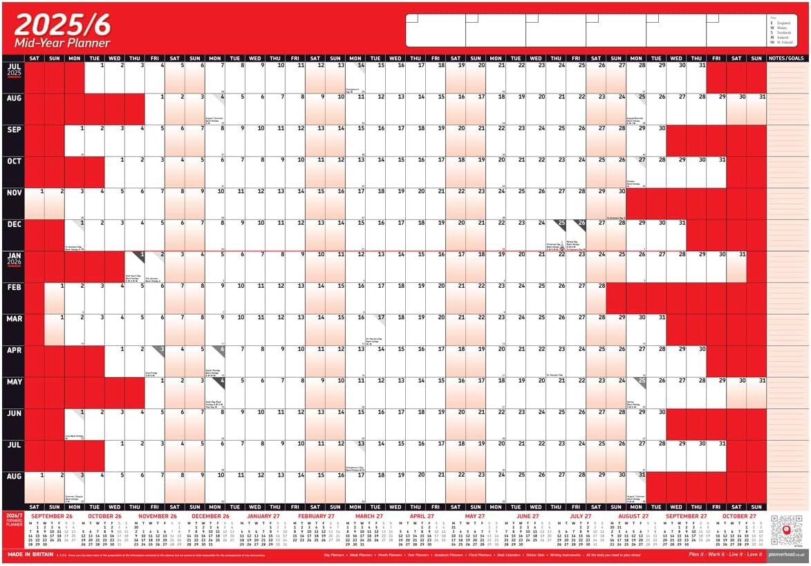 2025/26 Mid Year Academic Yearly Annual Office Home Wall Planner ...