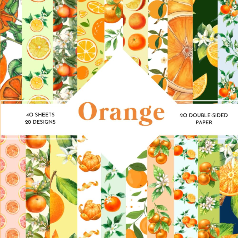 Orange Scrapbook Paper: | 8,5 x 8,5 size | 40 patterned double sided ...