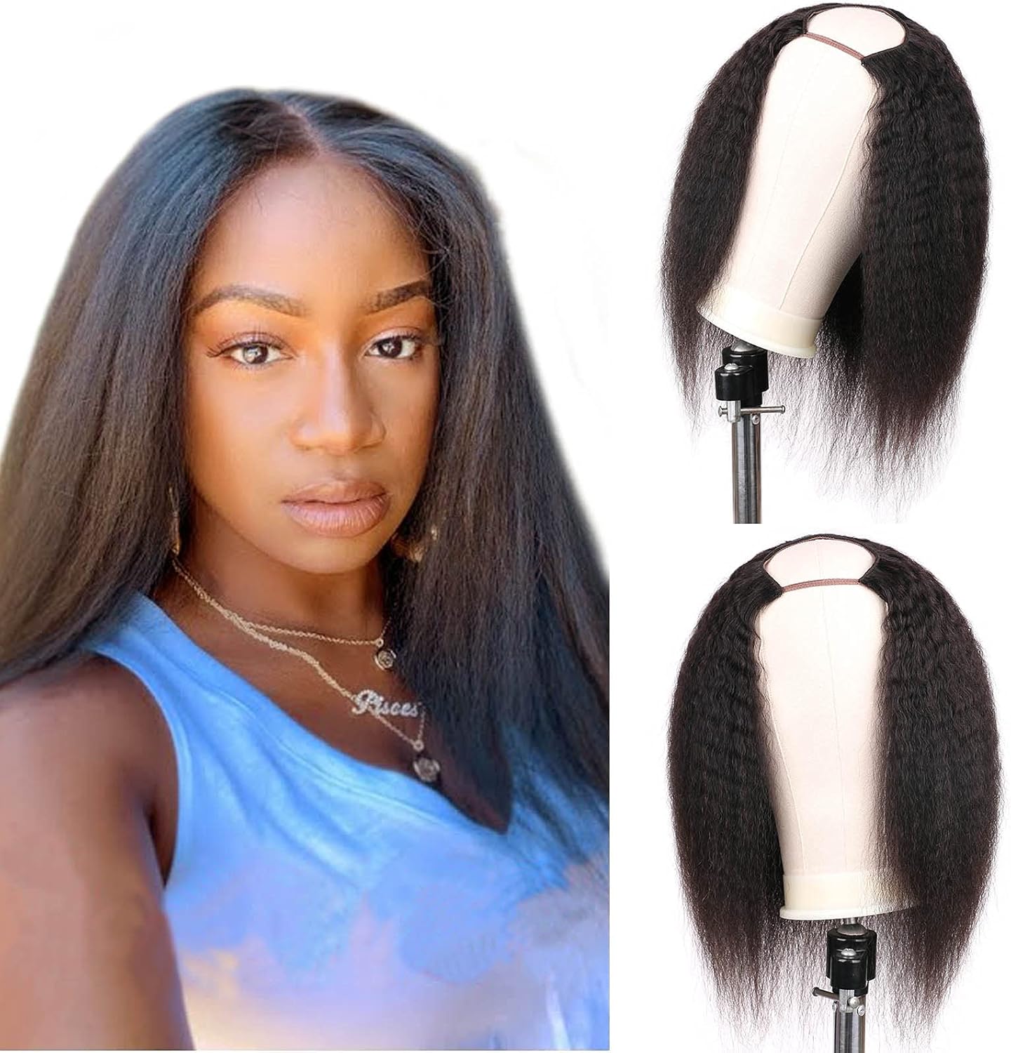 U Part Wig Yaki Straight Human Hair Kinky Straight Wigs for Black Women ...