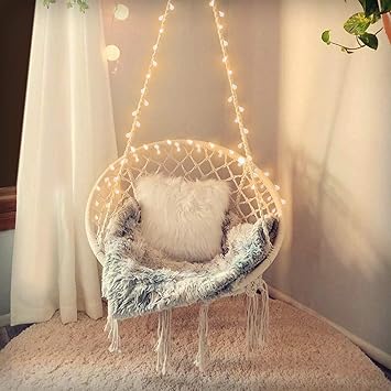 Amazon.com: SURPCOS Round Hammock Chair Swing with Two LED Lights ...