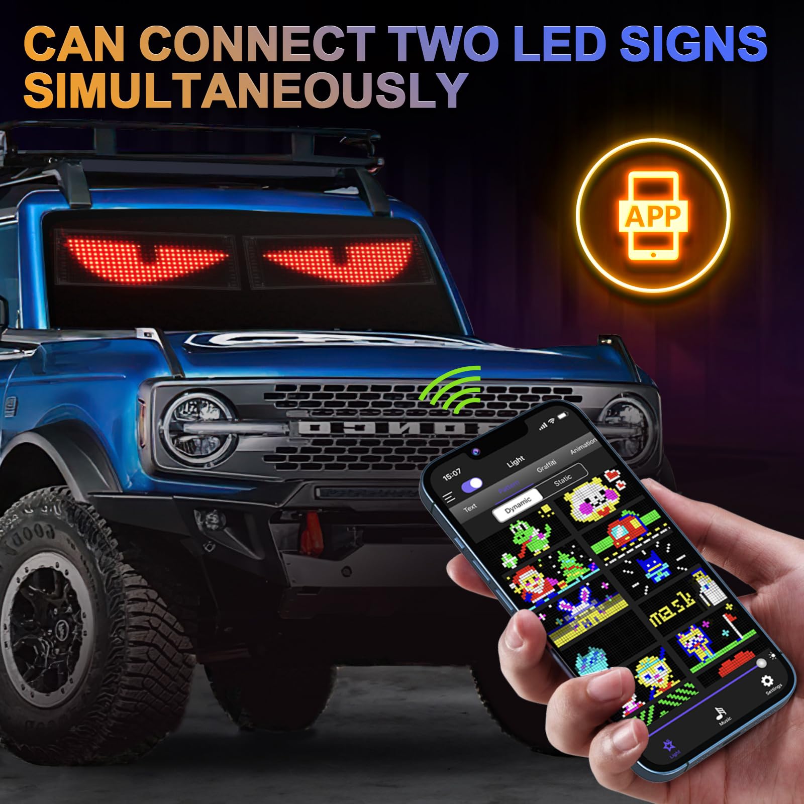 Bluetooth Car Light Rayhome 2-Pack Sync Devil Eyes LED Car Signs - 15x4 ...