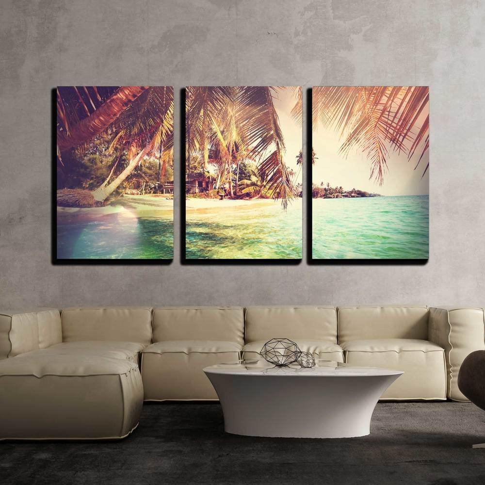 3 Panel Artwork Abstract Seascape With Beach And Sea Horizon Home Art