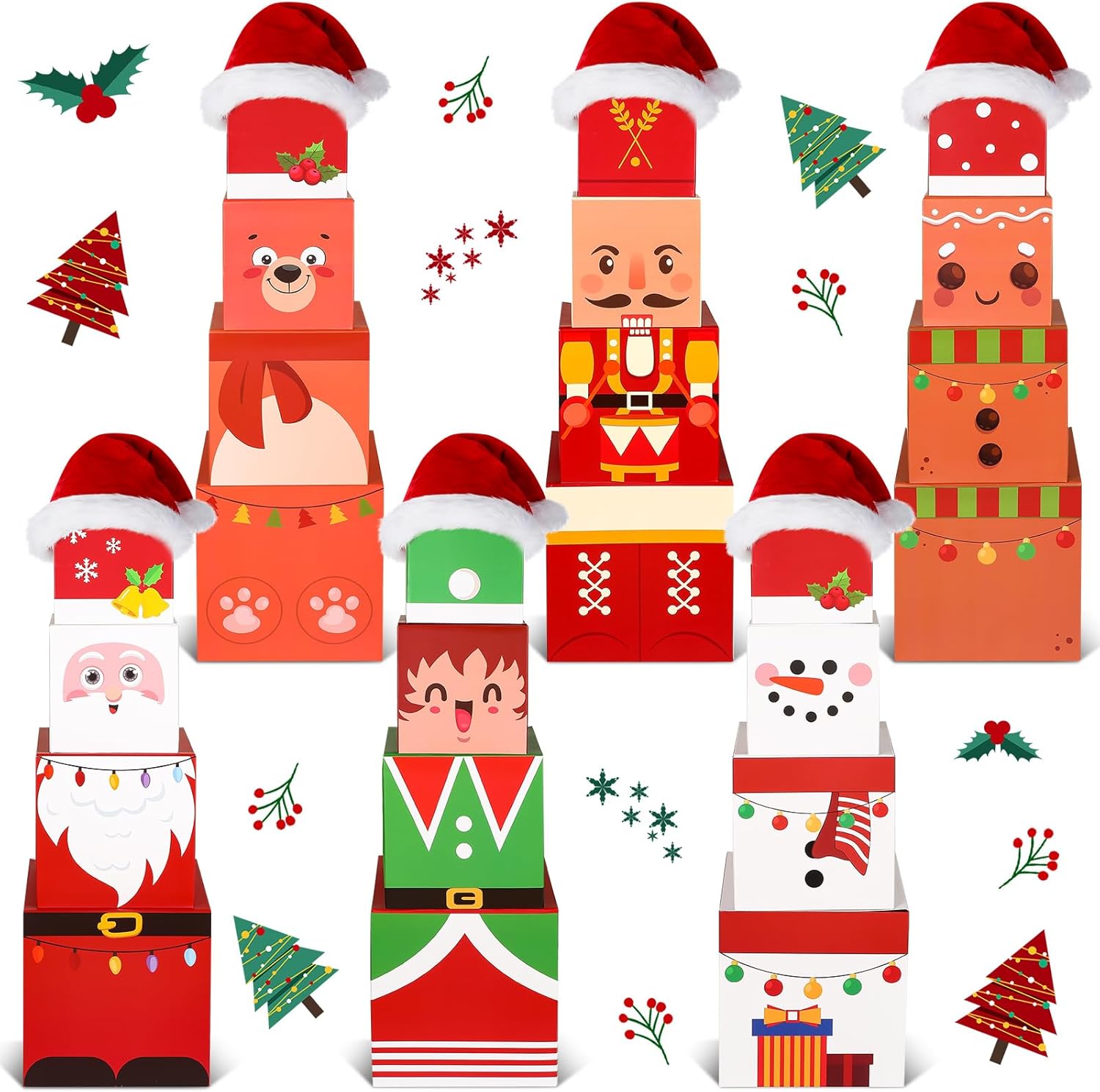 Amazon.com: Cholemy 24 Pieces Christmas Stackable Gift Boxes Set 37 ...