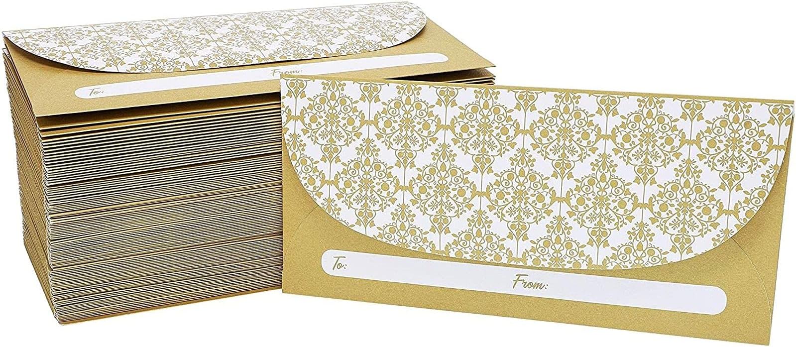 100 Pack Gold Money Envelopes for Cash Gifts, Fancy Decorative Design ...