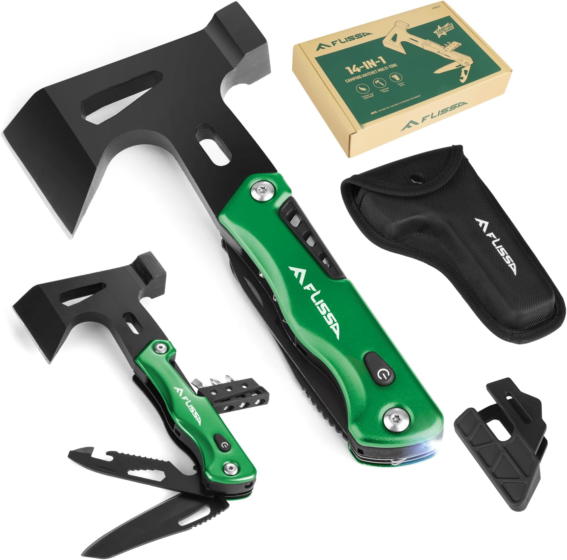 FLISSA Camping Axe Hammer Multitool, Hatchet Multi Tool Stainless Steel ...