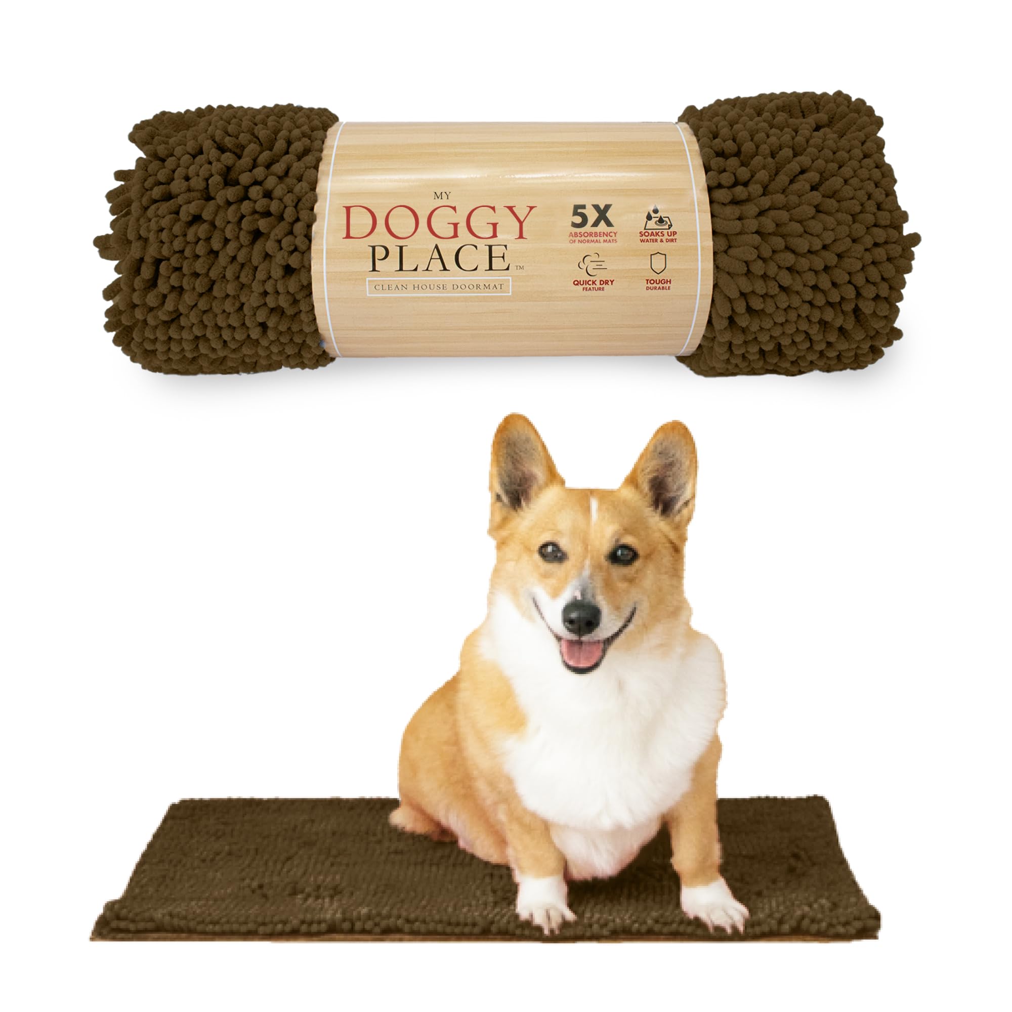 My Doggy Place Microfiber Dog Mat for Muddy Paws, 18" x 24" Brown ...