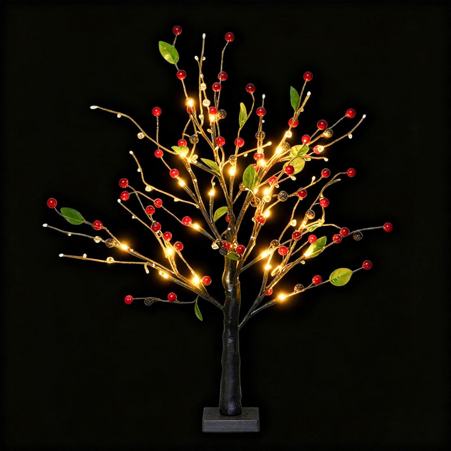 Red Berry Blossom Twinkling Tree - Lighted Christmas Decor | Desk Decor ...