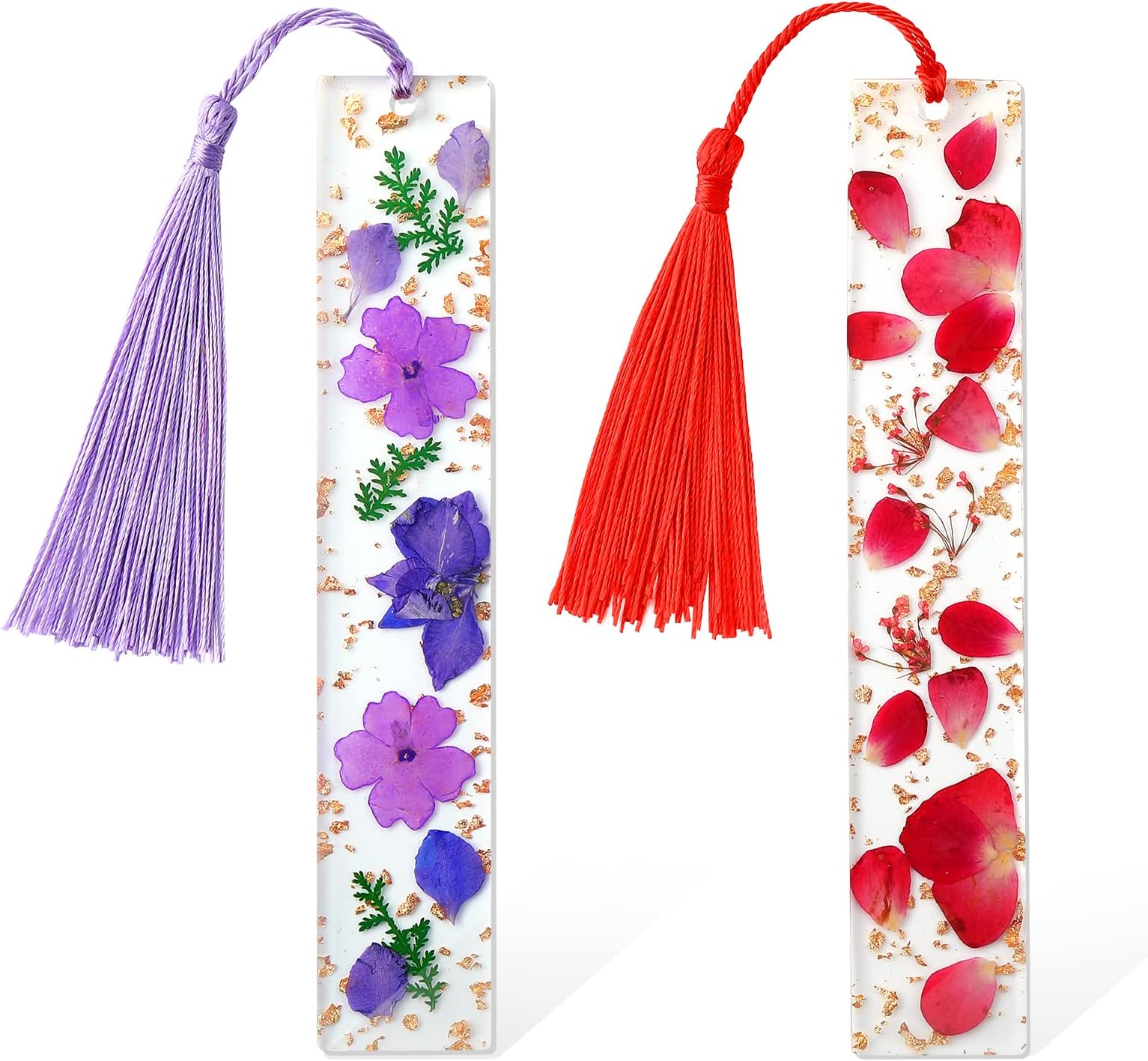 Nuqin Bookmarks for Women with Tassels 2Pcs Epoxy Resin Dried Brightly ...