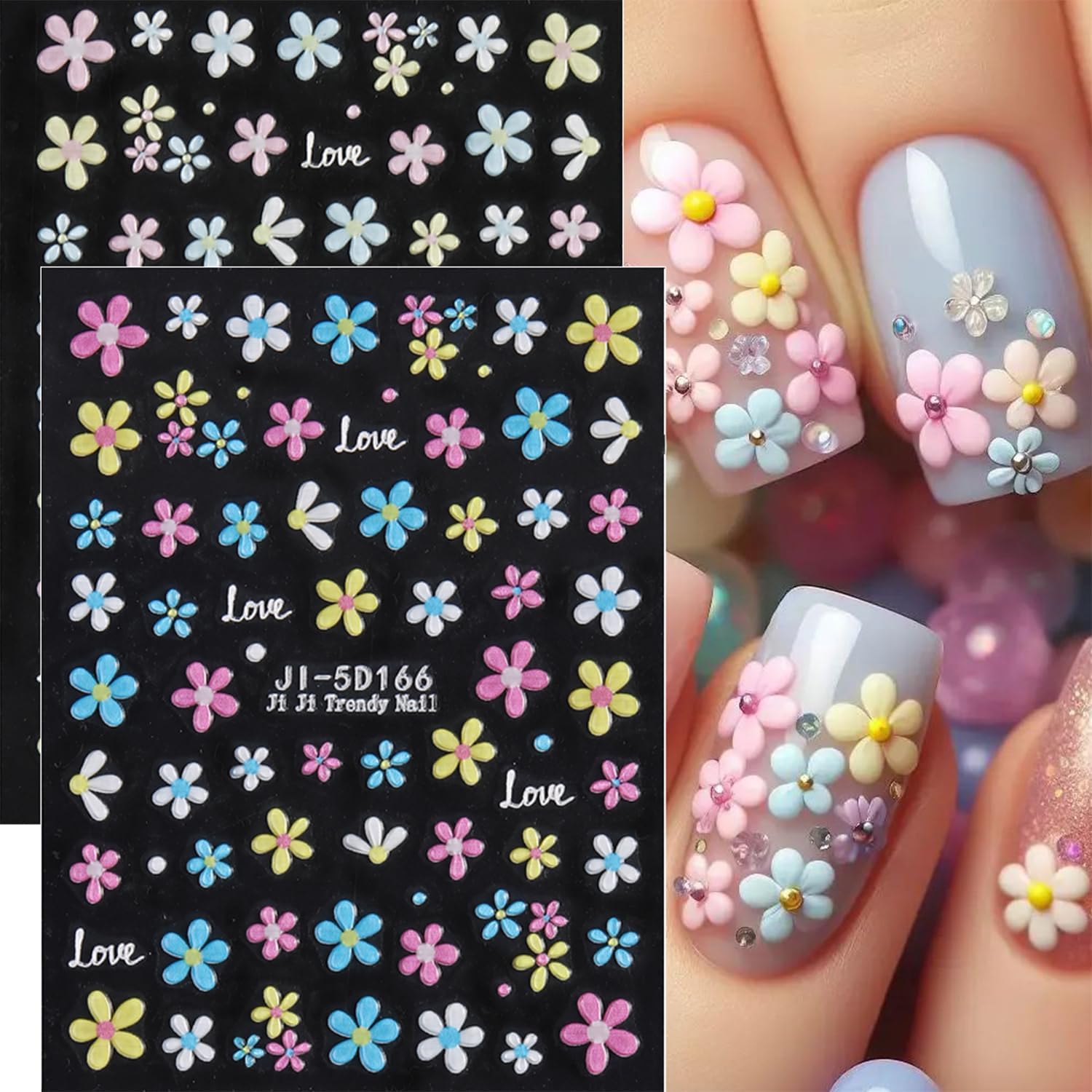 Amazon.com: Spring Summer Flower Nails Stickers Decals 5D Embossed ...