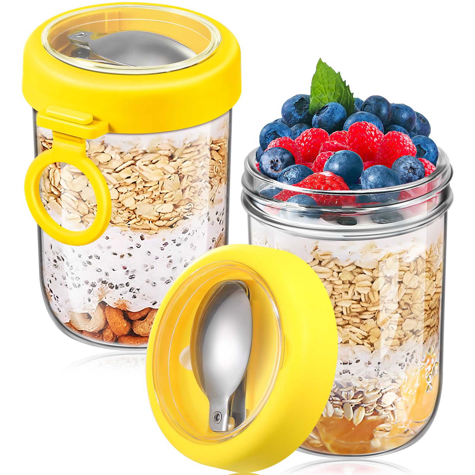 RTWDKFQ 2Pack Overnight Oats Containers With Lids and Spoons,16-Oz Glass Mason Jars Oatmeal ...