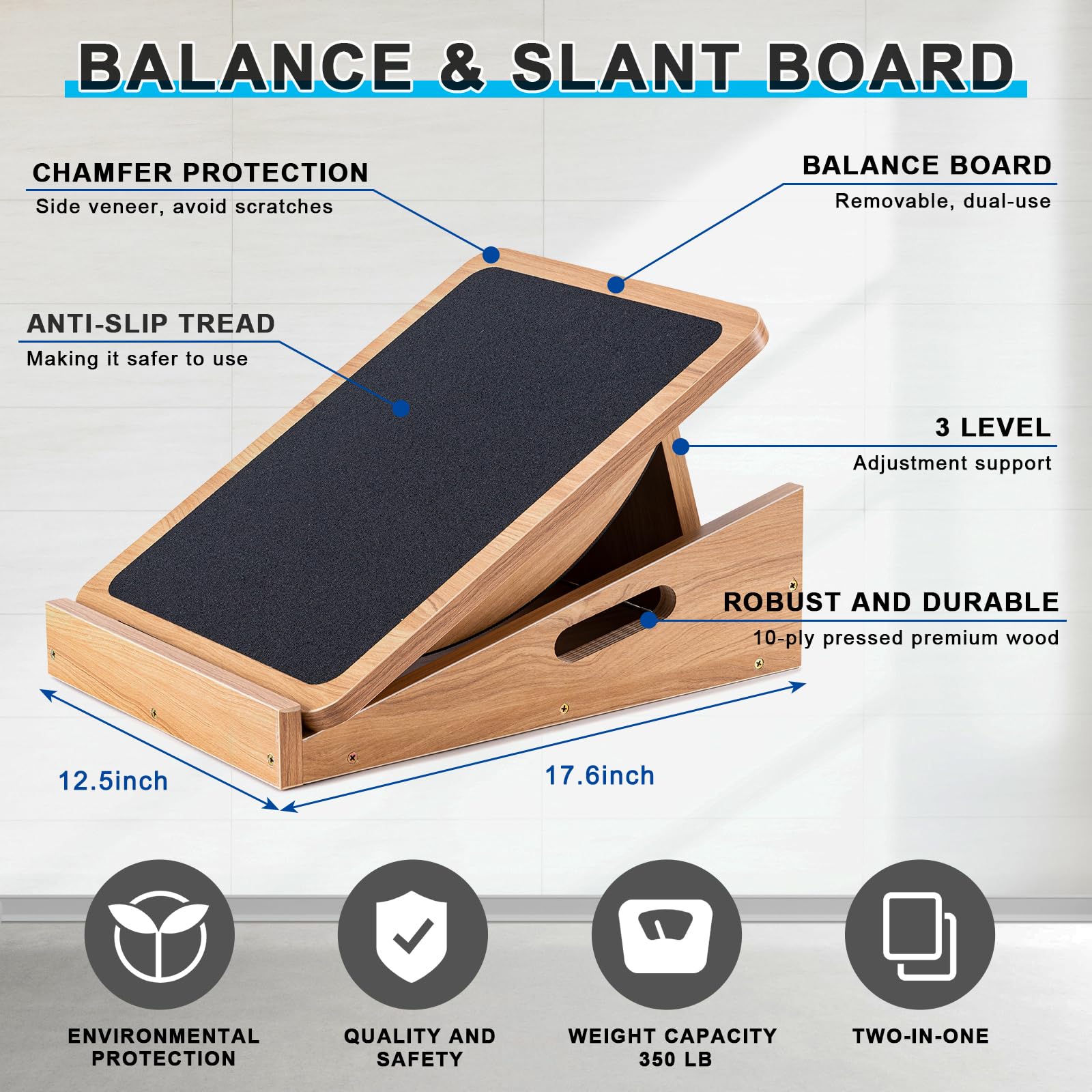 2-in-1 Professional Wooden Balance Board & Slant Board for Adults ...