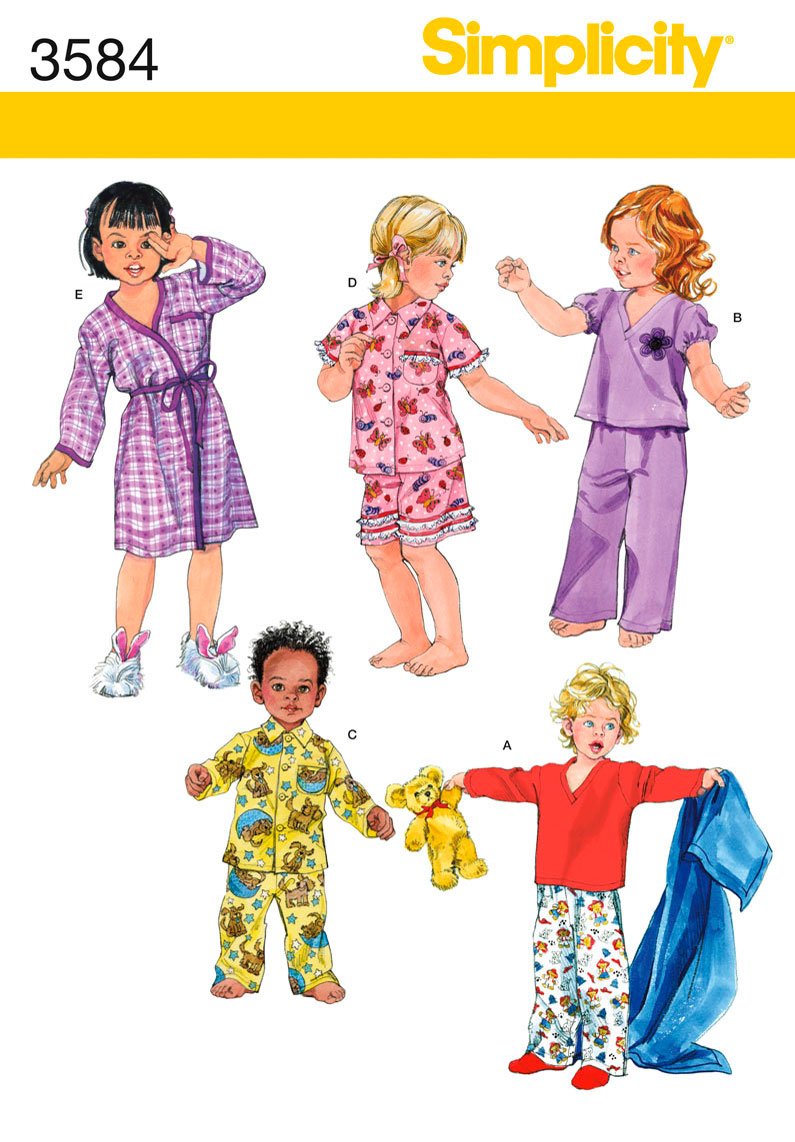 Amazon.com: Simplicity Sewing Pattern 3584 Toddler Sleepwear, A (1/2-1 ...