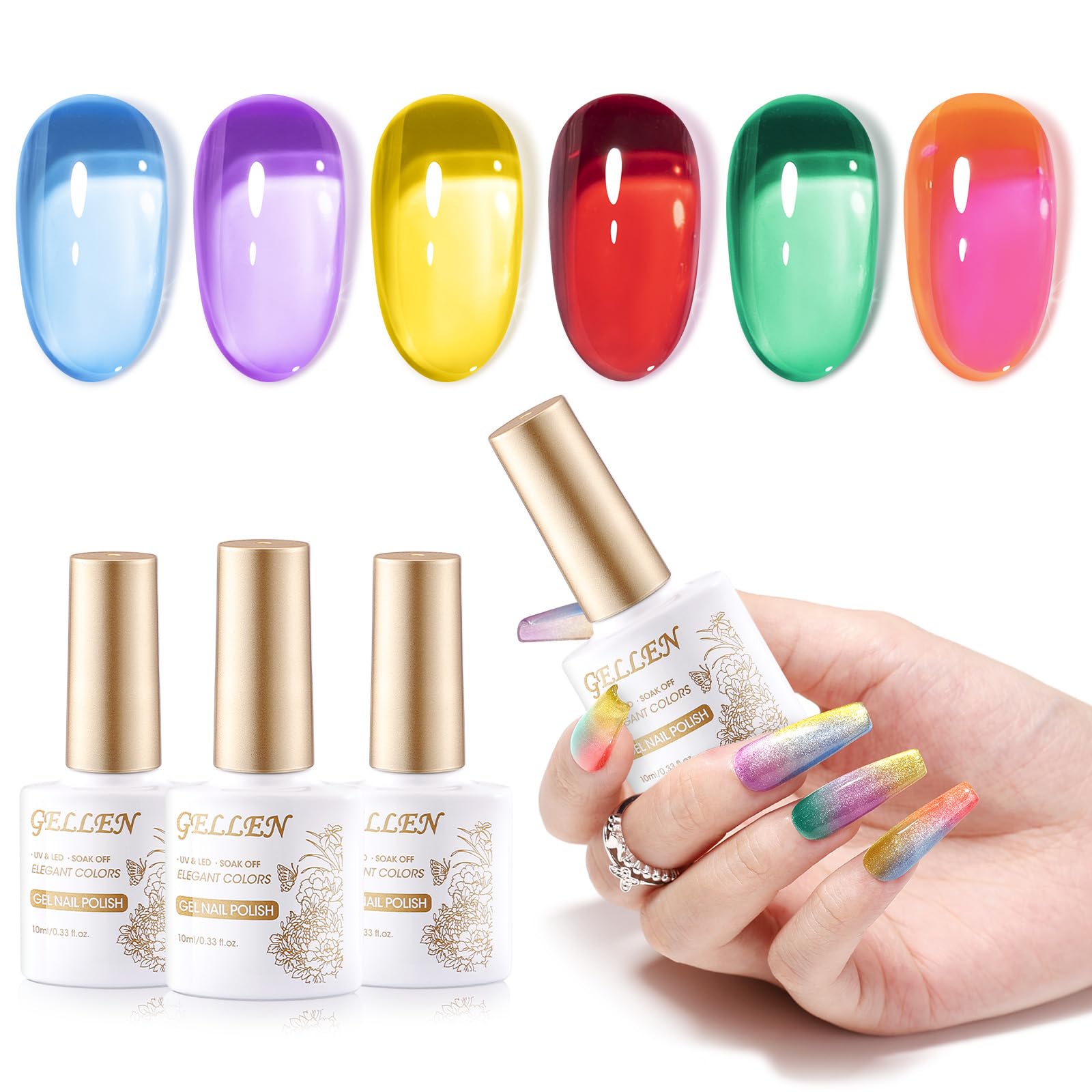 Amazon.com: Gellen Jelly Neon Gel Nail Polish Set, 6 Colors Rainbow ...