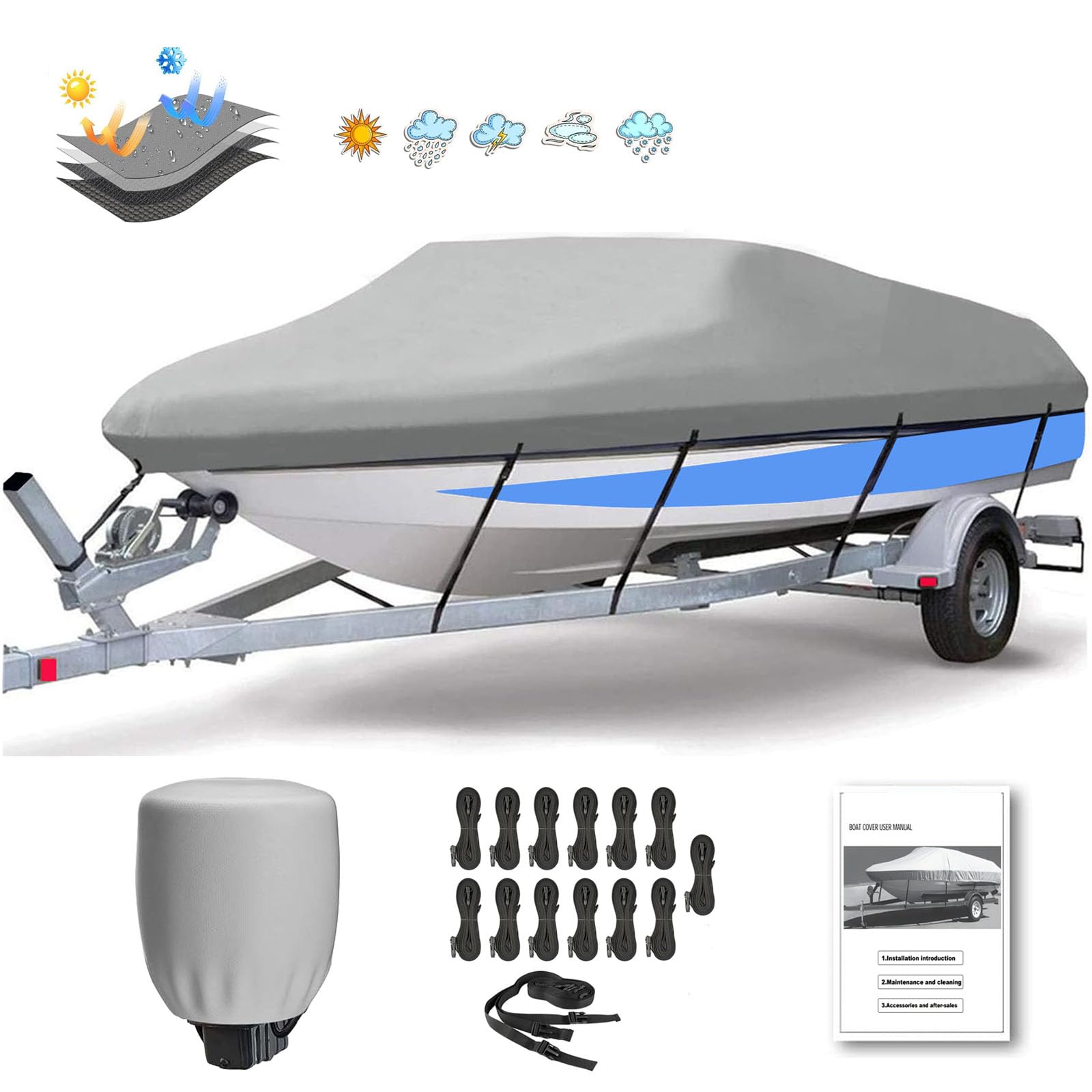 Amazon.com: KINNOUT Trailerable Boat Cover with Waterproof,Seal Skin ...