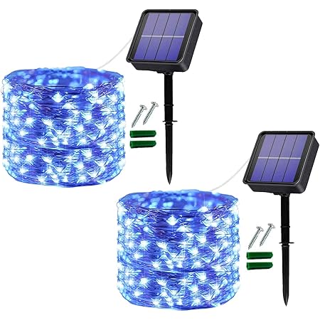 Blue Solar Lights Outdoor Garden, Dalugo 2 Pack 120 LED Solar Powered ...