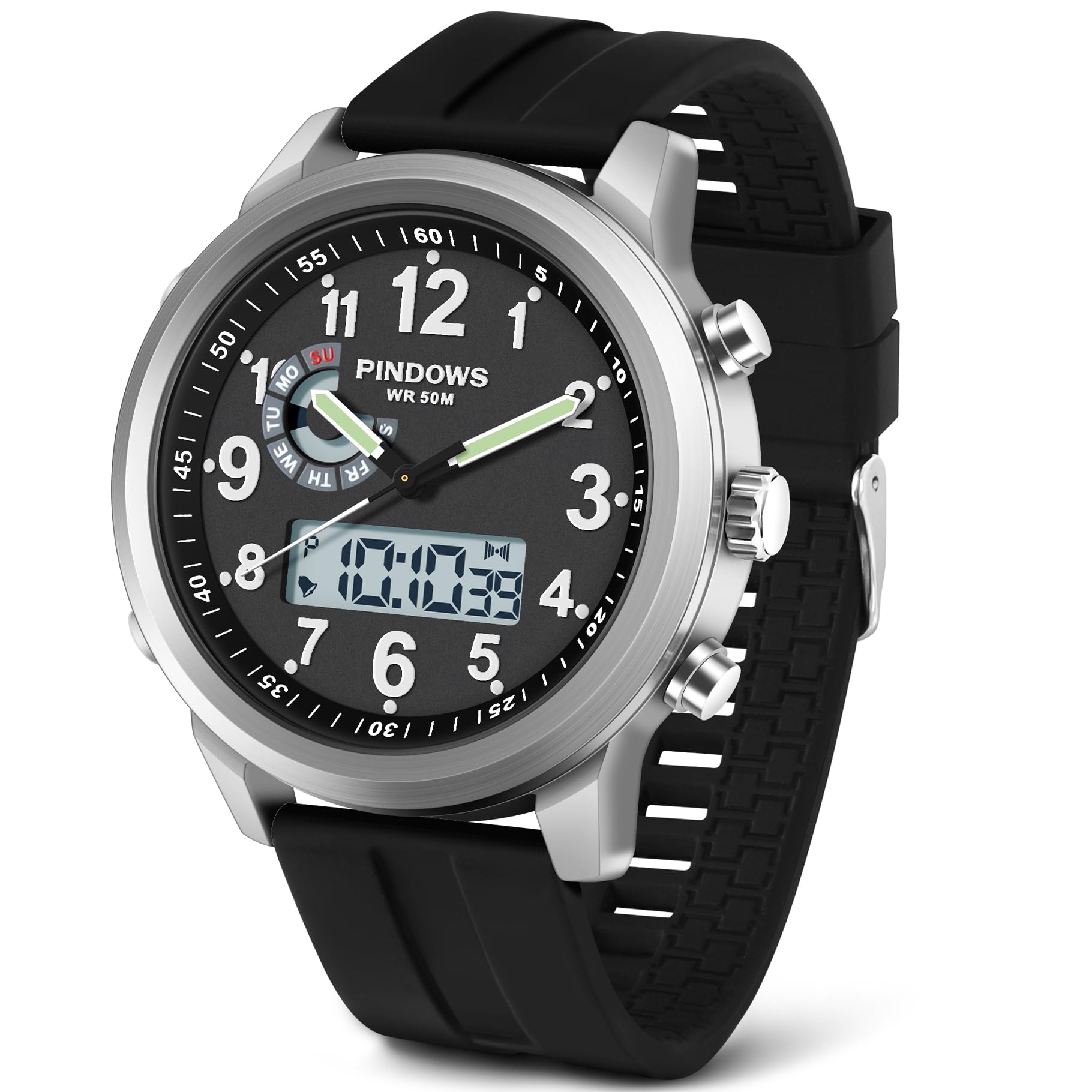 PINIDOUS Men Watches for Men's Military Digital Watches Analog Quartz ...