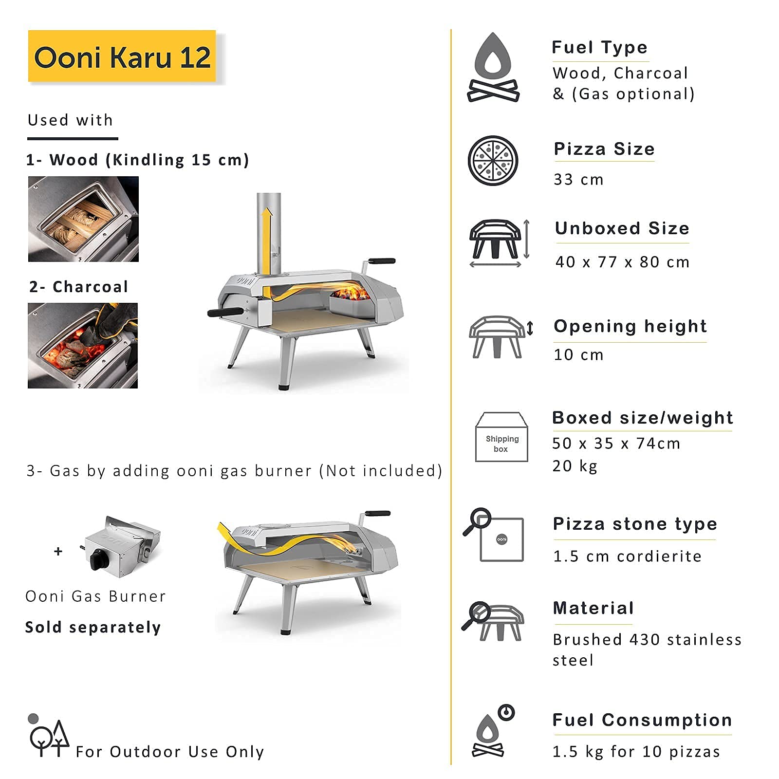 Ooni Karu 12, Multi-Fuel Outdoor Pizza Oven, Portable Wood Fired Oven ...