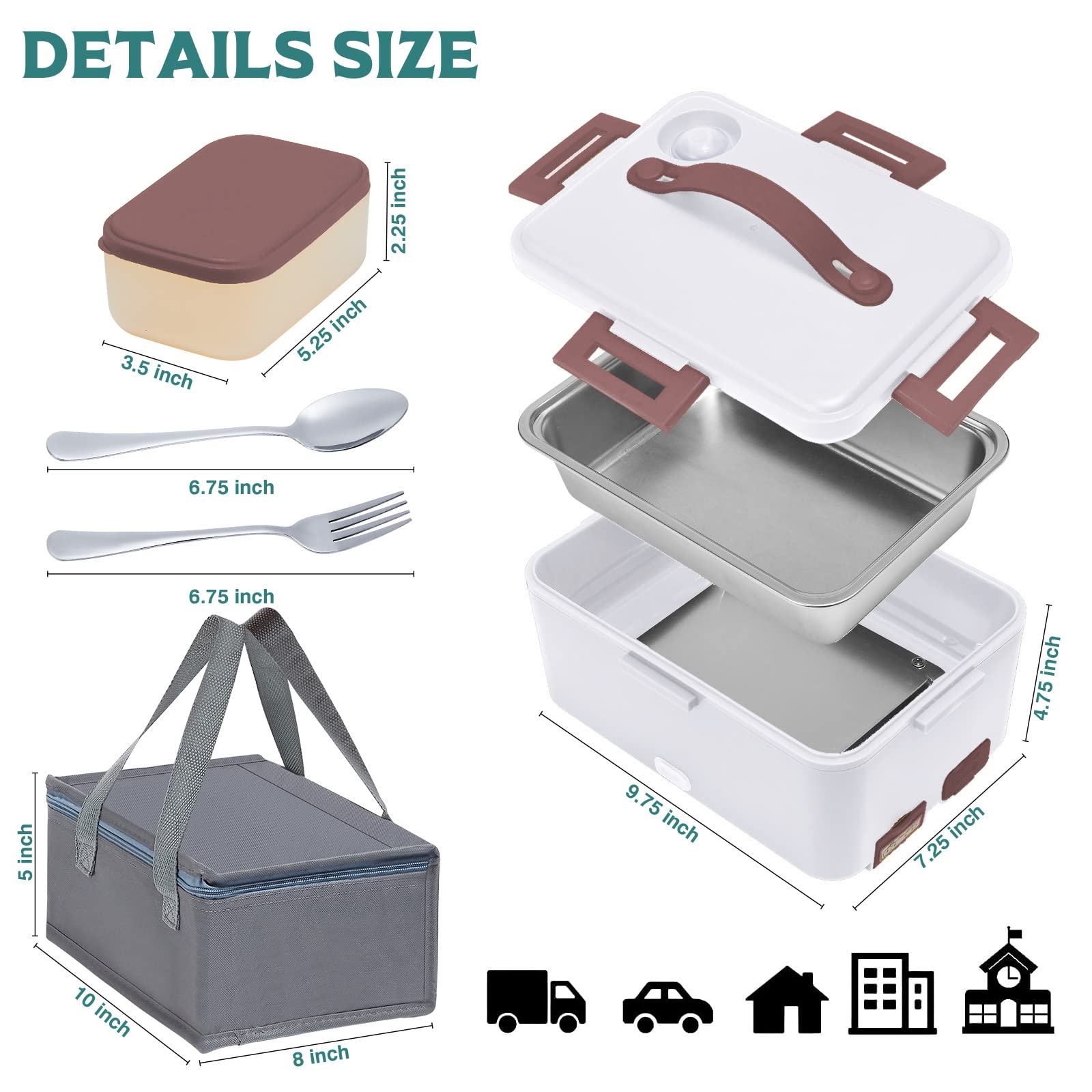 Snapklik.com : Electric Lunch Box 80W Food Heater 18L Portable Leak ...