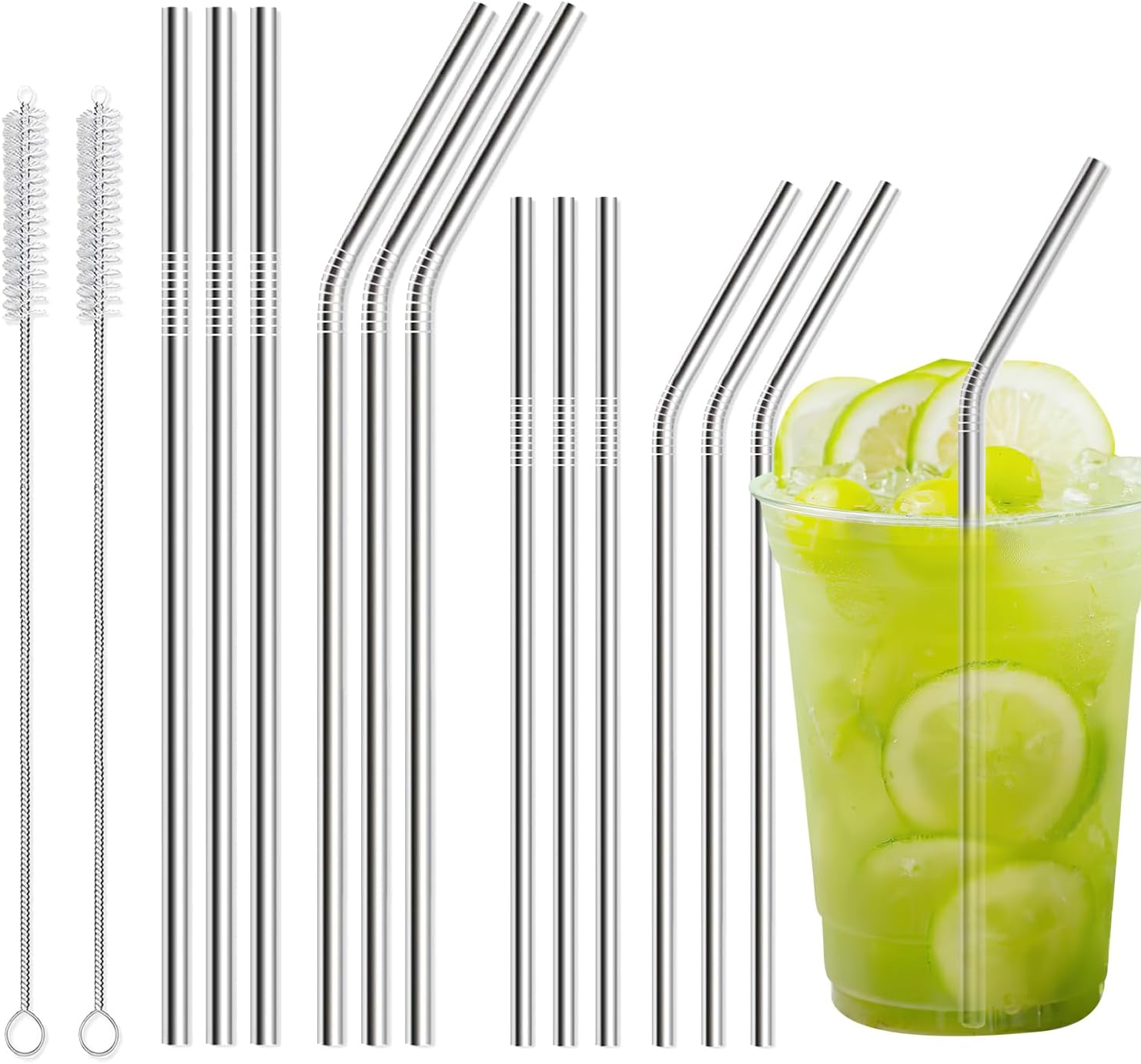 Amazon.com: Hiware 12-Pack Reusable Stainless Steel Metal Straws with ...